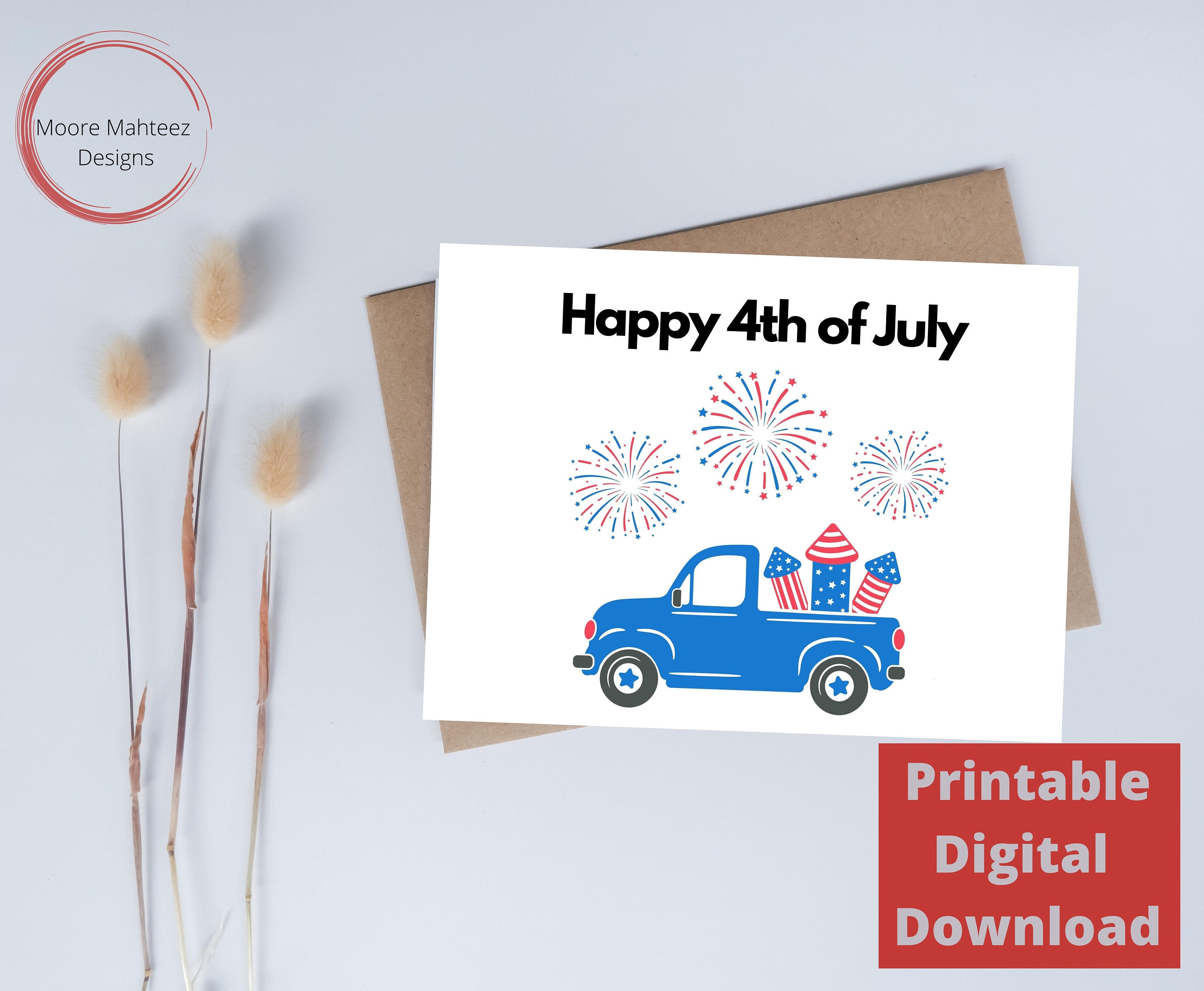 Printable Greeting Card | Happy 4th of July | Print at Home| Blank ...