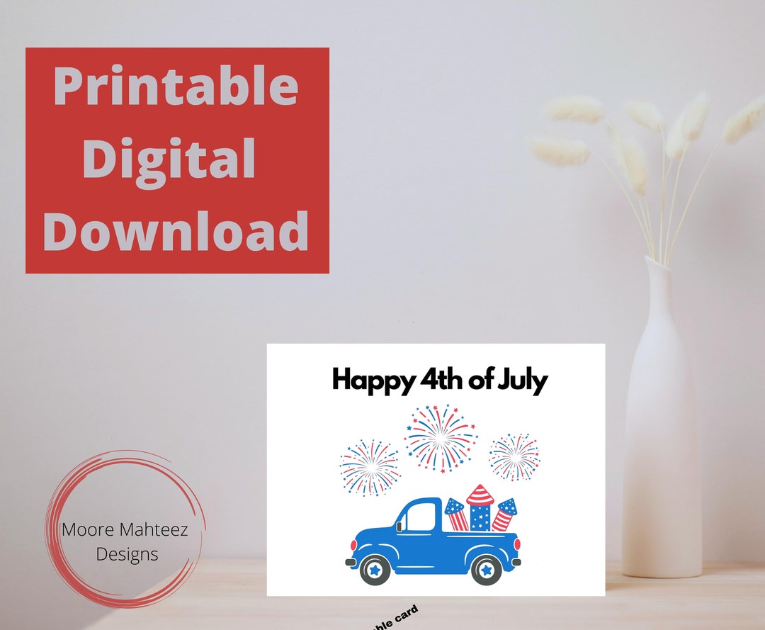 Printable Greeting Card Happy 4th of July Print at Home Blank Inside ...