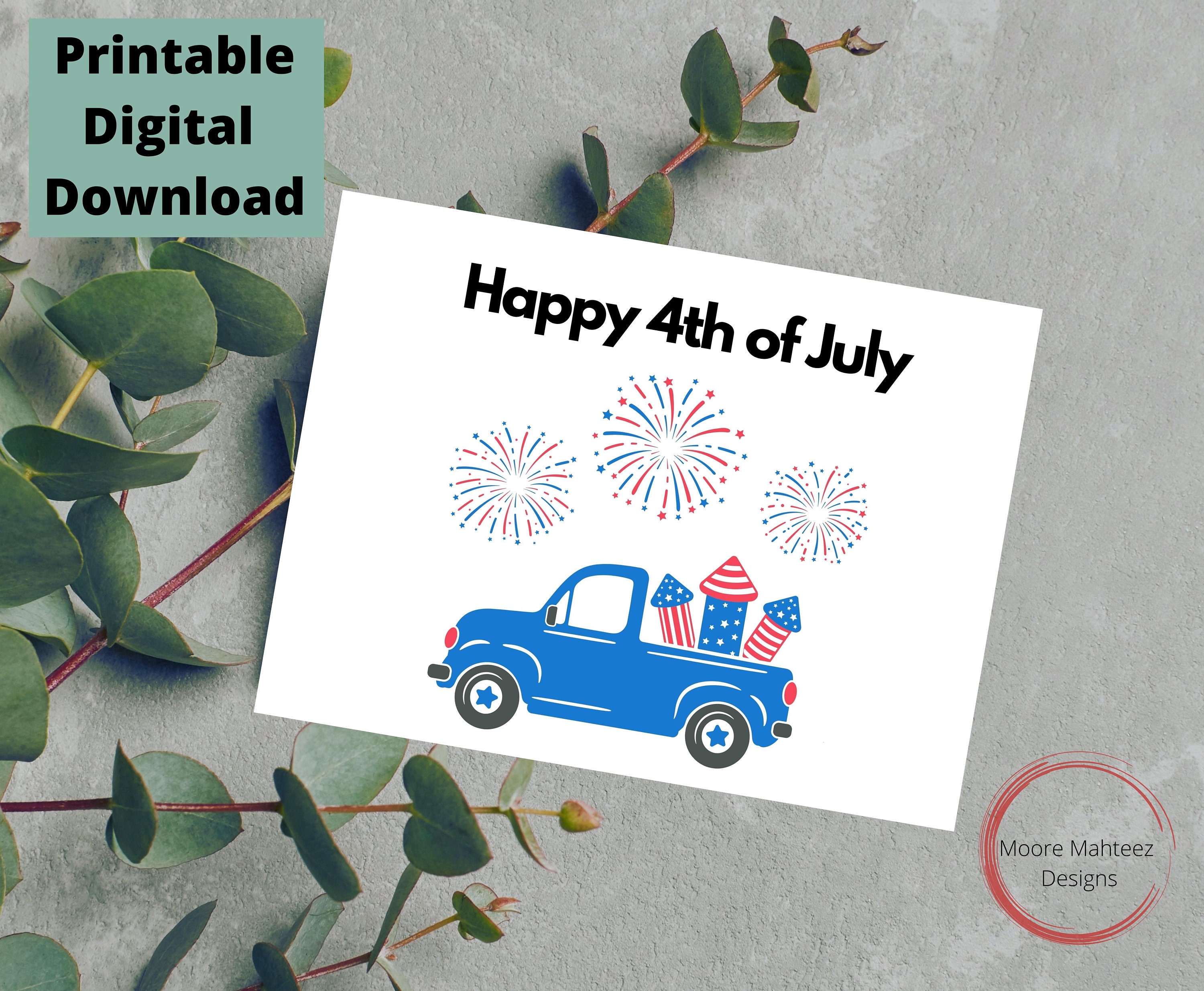 Printable Greeting Card | Happy 4th of July | Print at Home| Blank ...