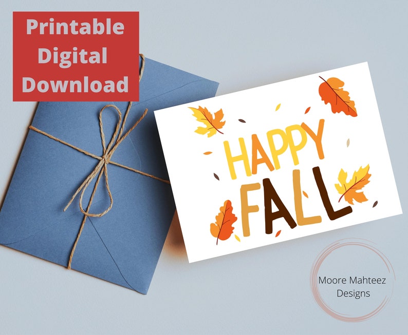 Printable Greeting Card Happy Fall Card Autumn Leaves - Etsy