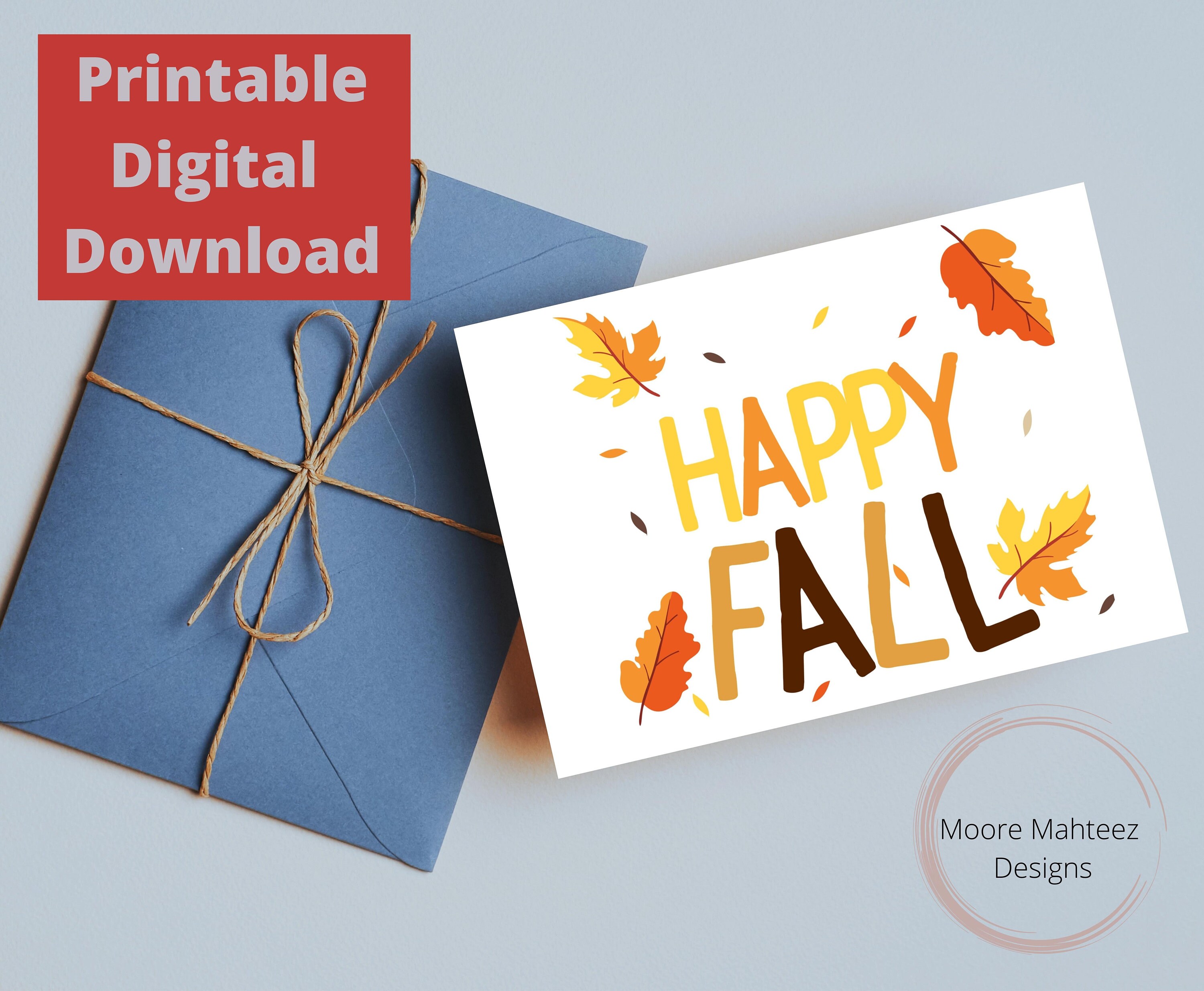 Printable Greeting Card Happy Fall Card Autumn Leaves - Etsy