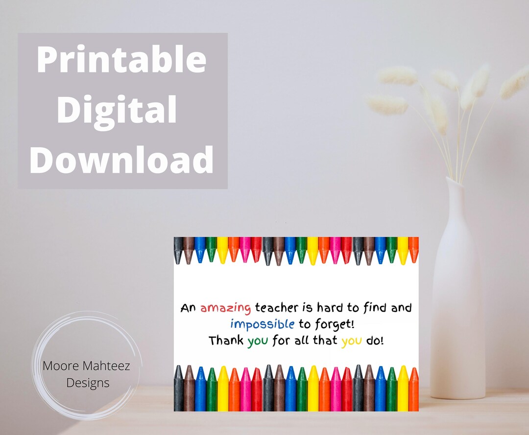 Printable Greeting Card | Thank You Teacher | Amazing Teacher | Instant ...