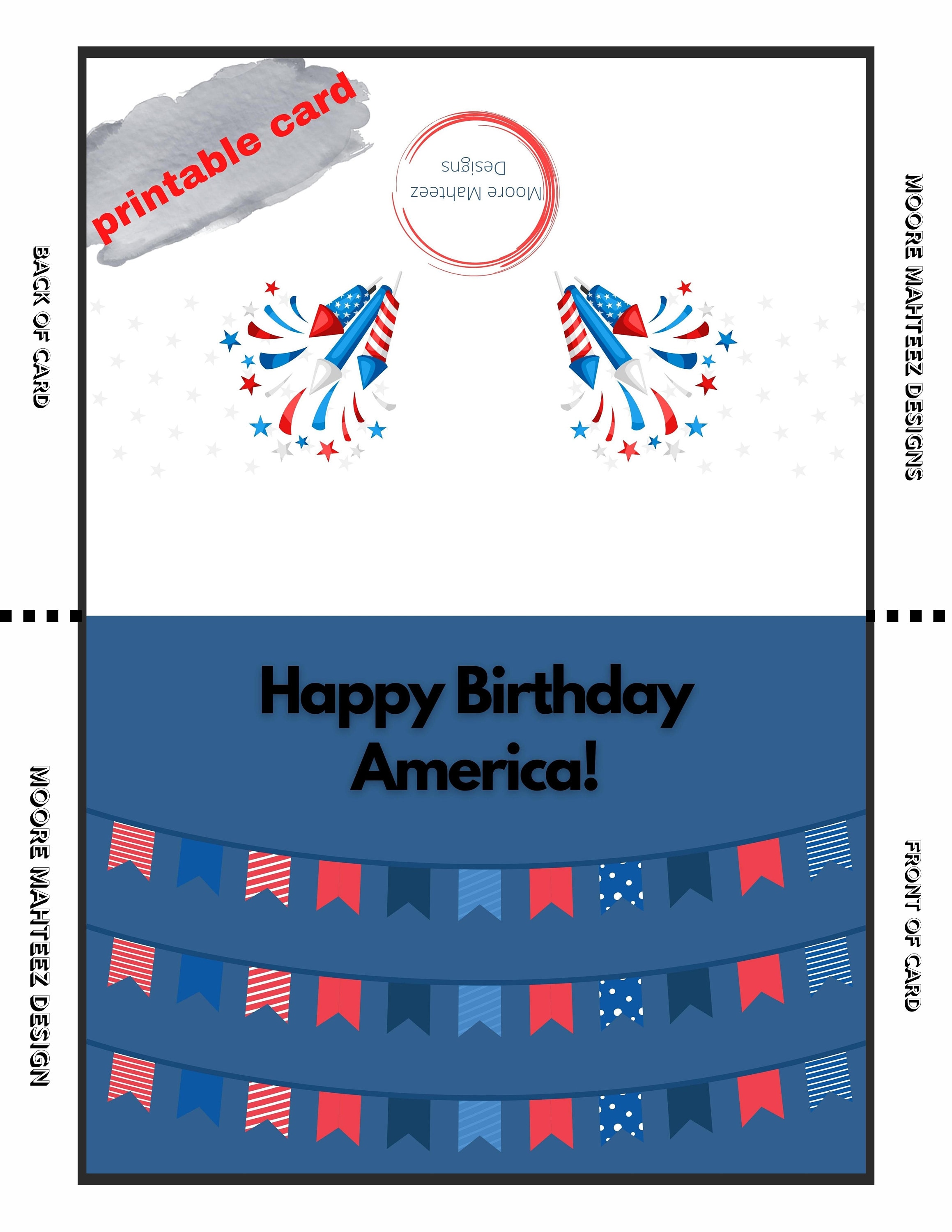 Printable Greeting Card | Happy Birthday America | Independence Day|4th ...