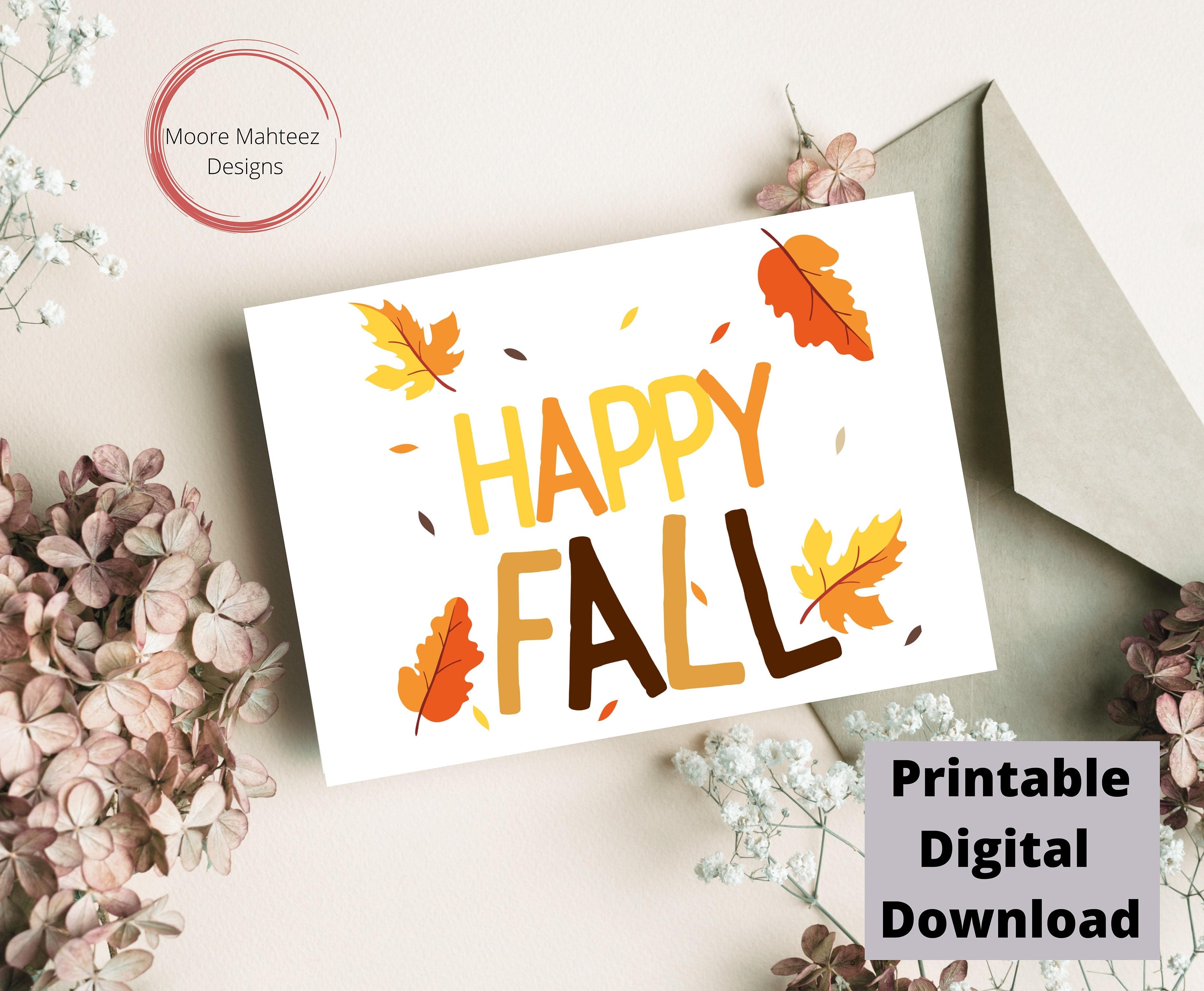 Printable Greeting Card Happy Fall Card Autumn Leaves Instant Download ...