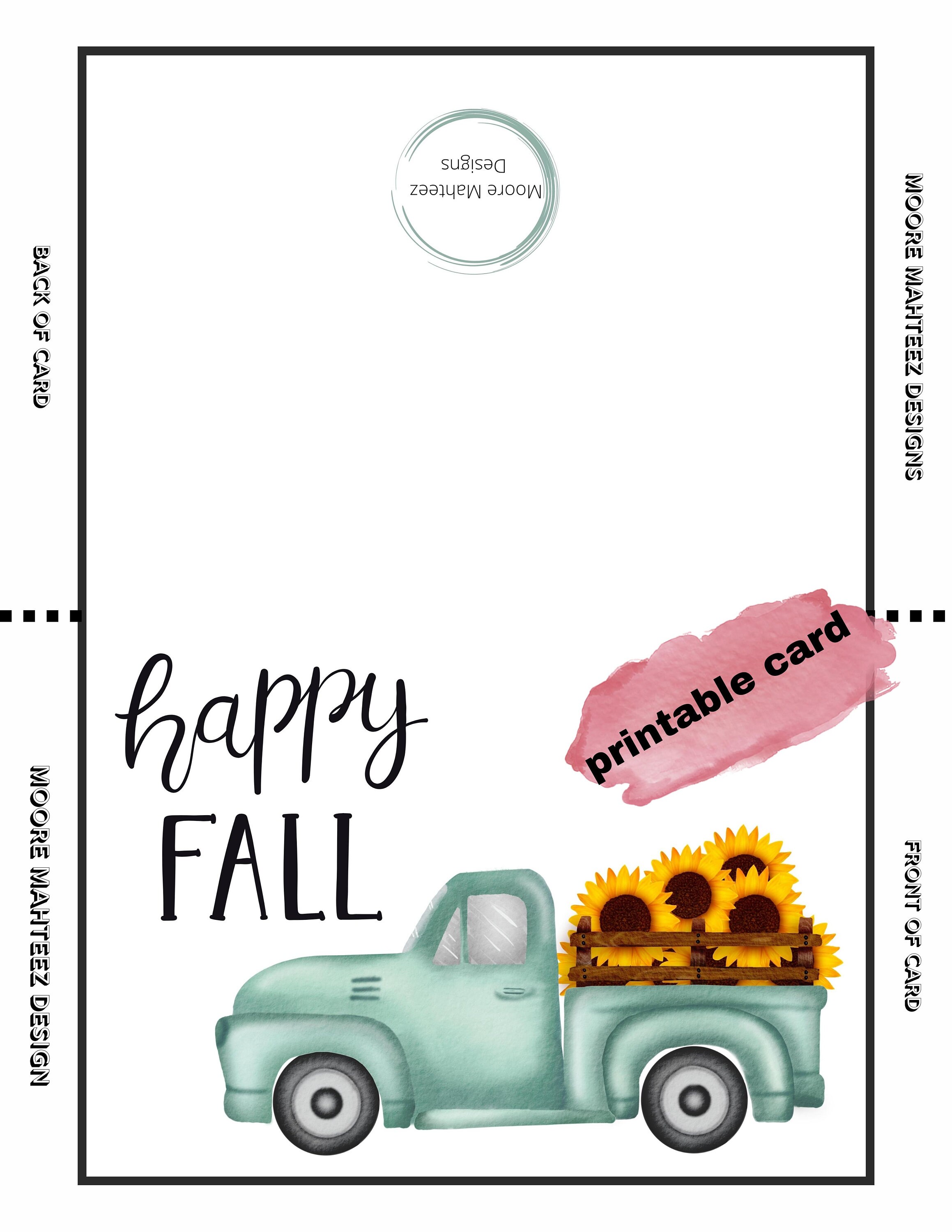 Printable Greeting Card | Happy Fall Card | Truck and Sunflowers ...