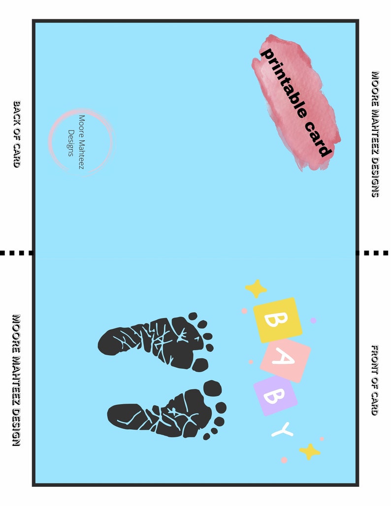 Printable Greeting Card | Blue Baby Card | Print at Home| Blank Inside ...