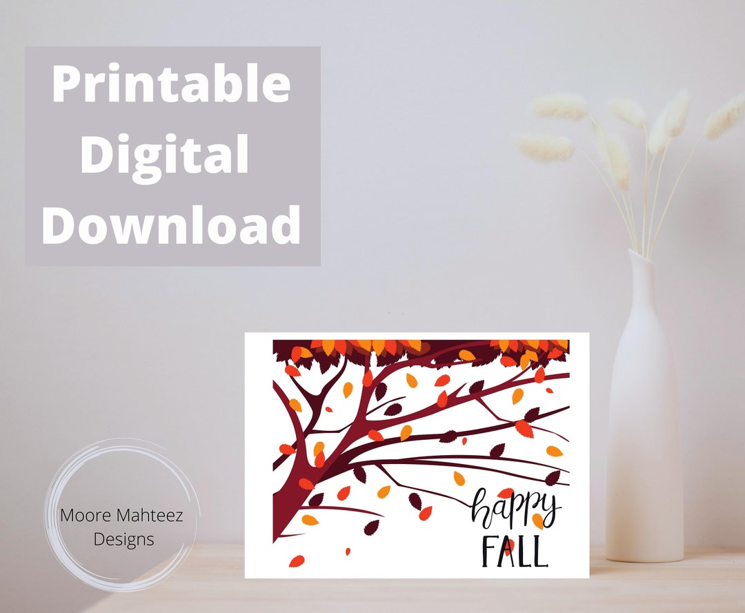 Printable Greeting Card | Happy Fall Card | Autumn Leaves and Tree ...