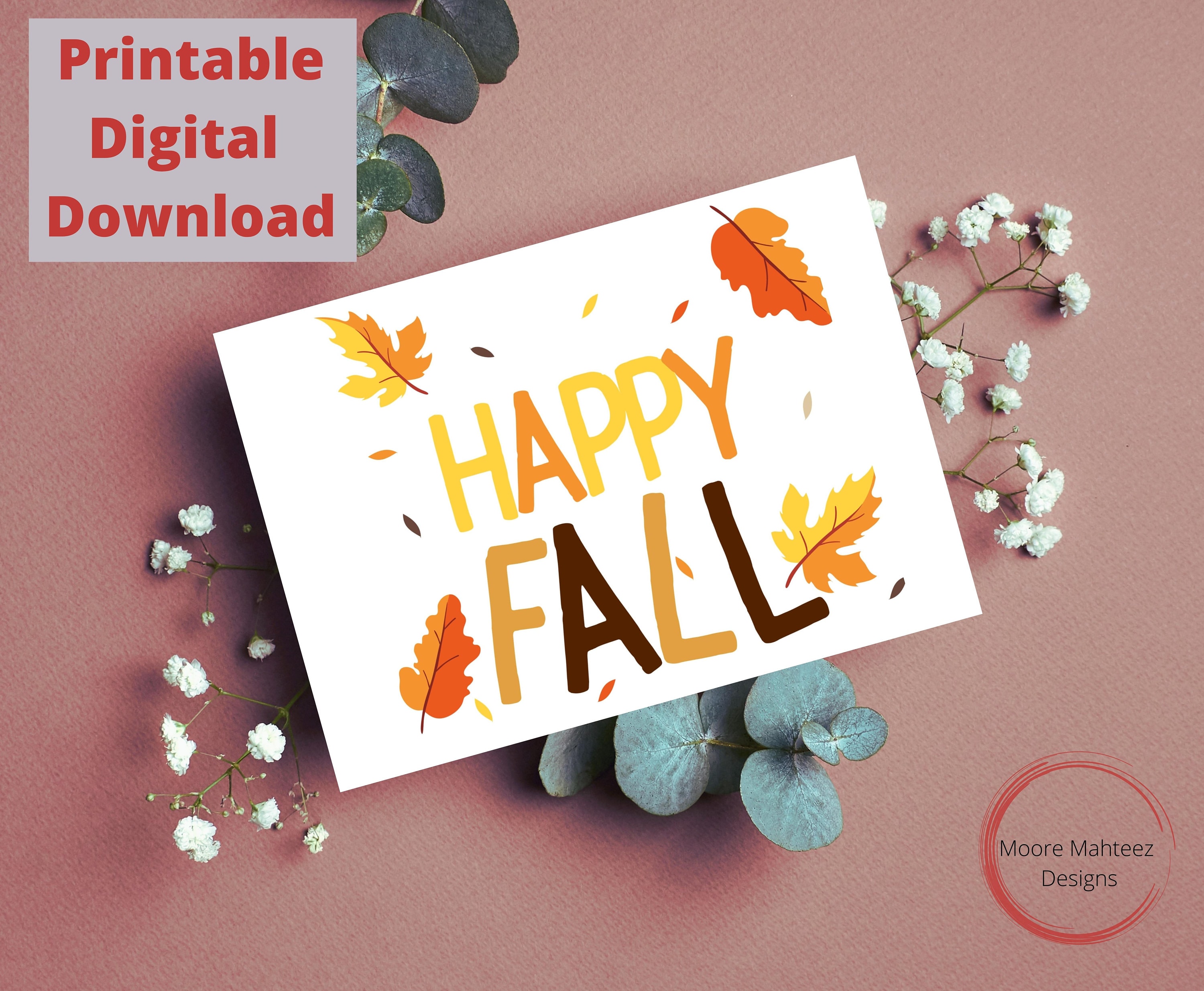 Printable Greeting Card | Happy Fall Card | Autumn Leaves | Instant ...