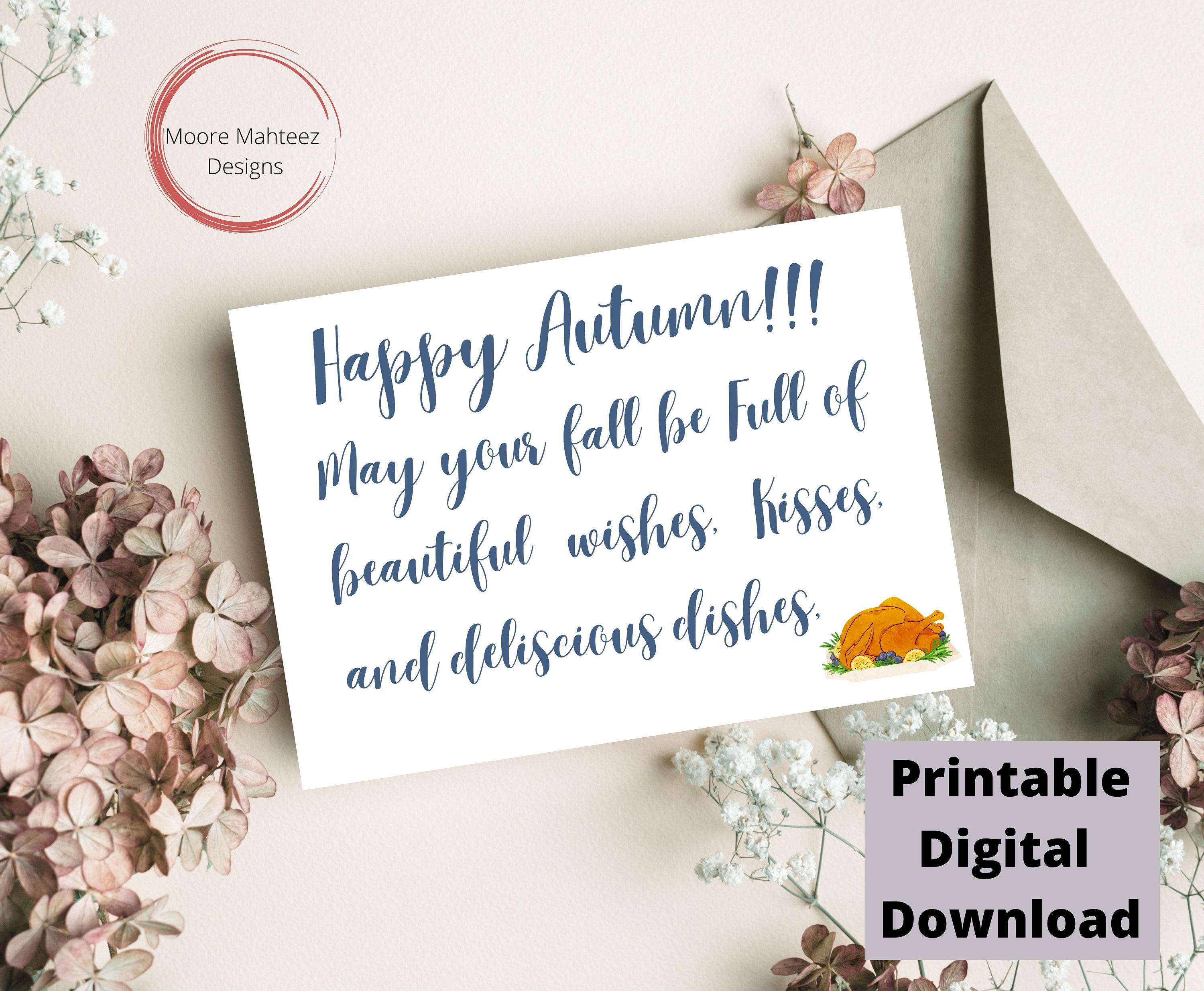 Printable Greeting Card | Autumn Card| Happy Fall Card | Instant ...