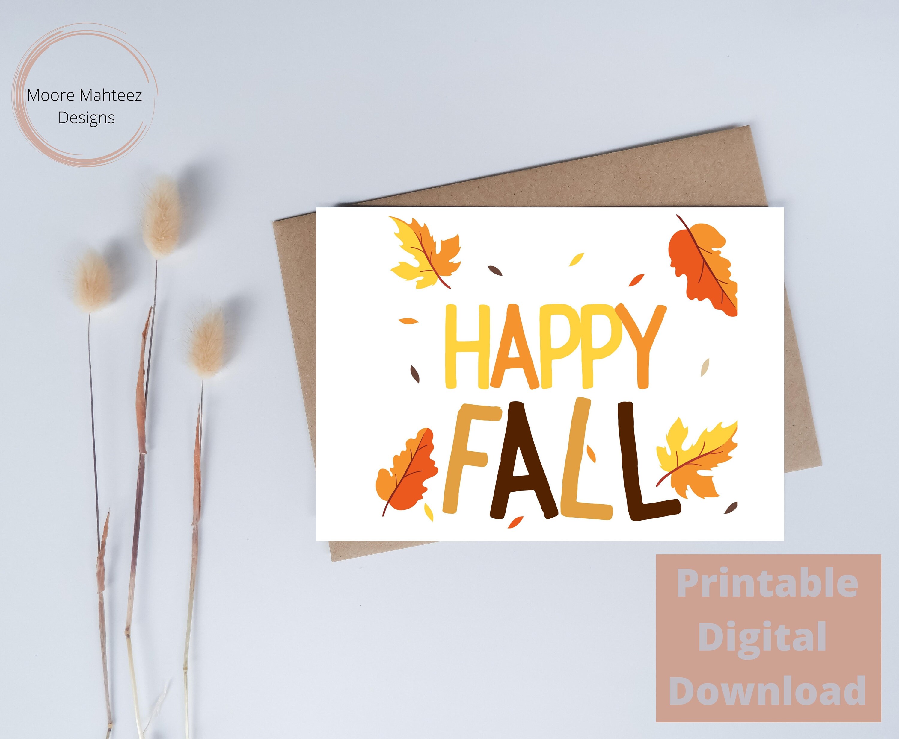 Printable Greeting Card | Happy Fall Card | Autumn Leaves | Instant ...