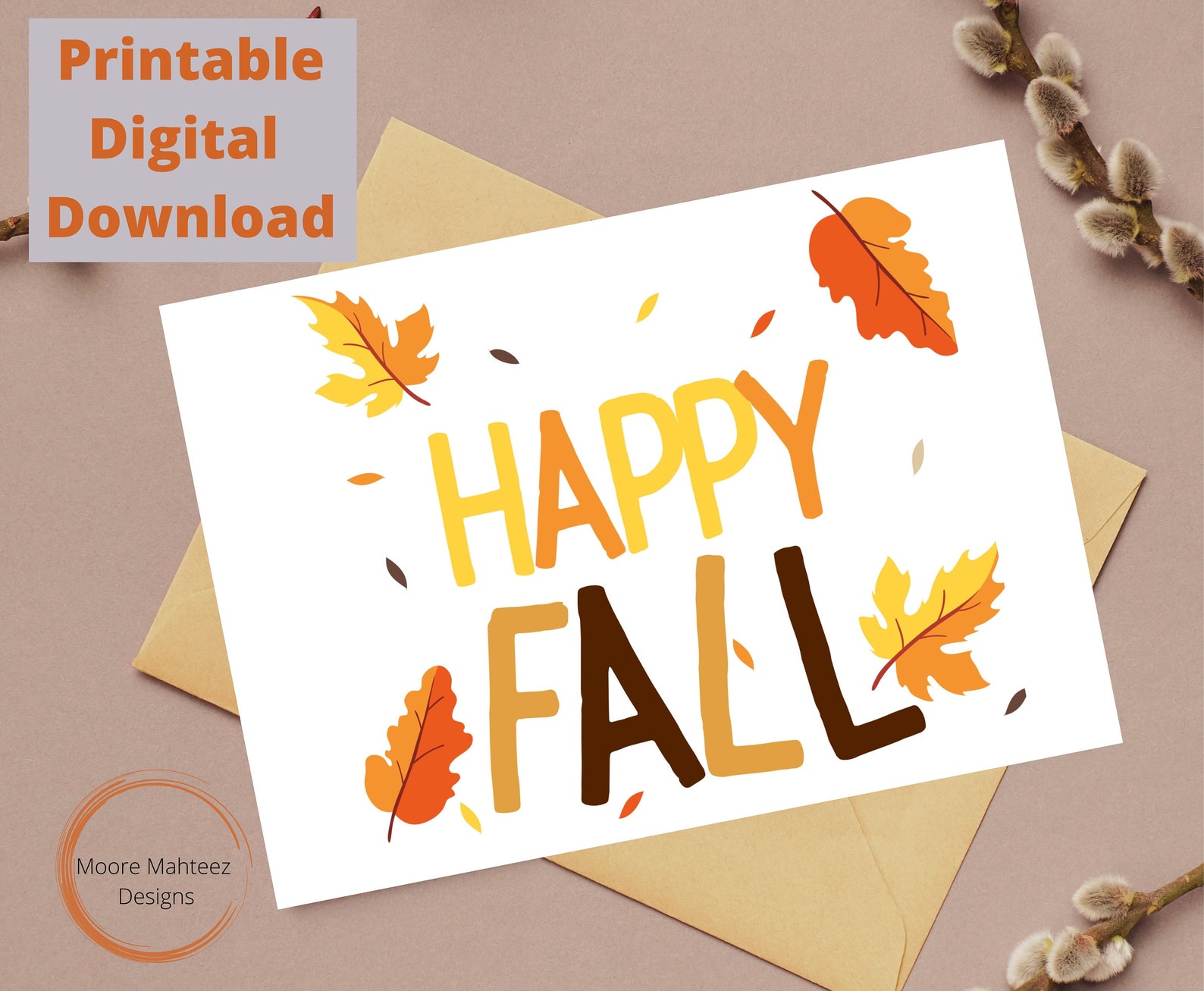 Printable Greeting Card Happy Fall Card Autumn Leaves - Etsy