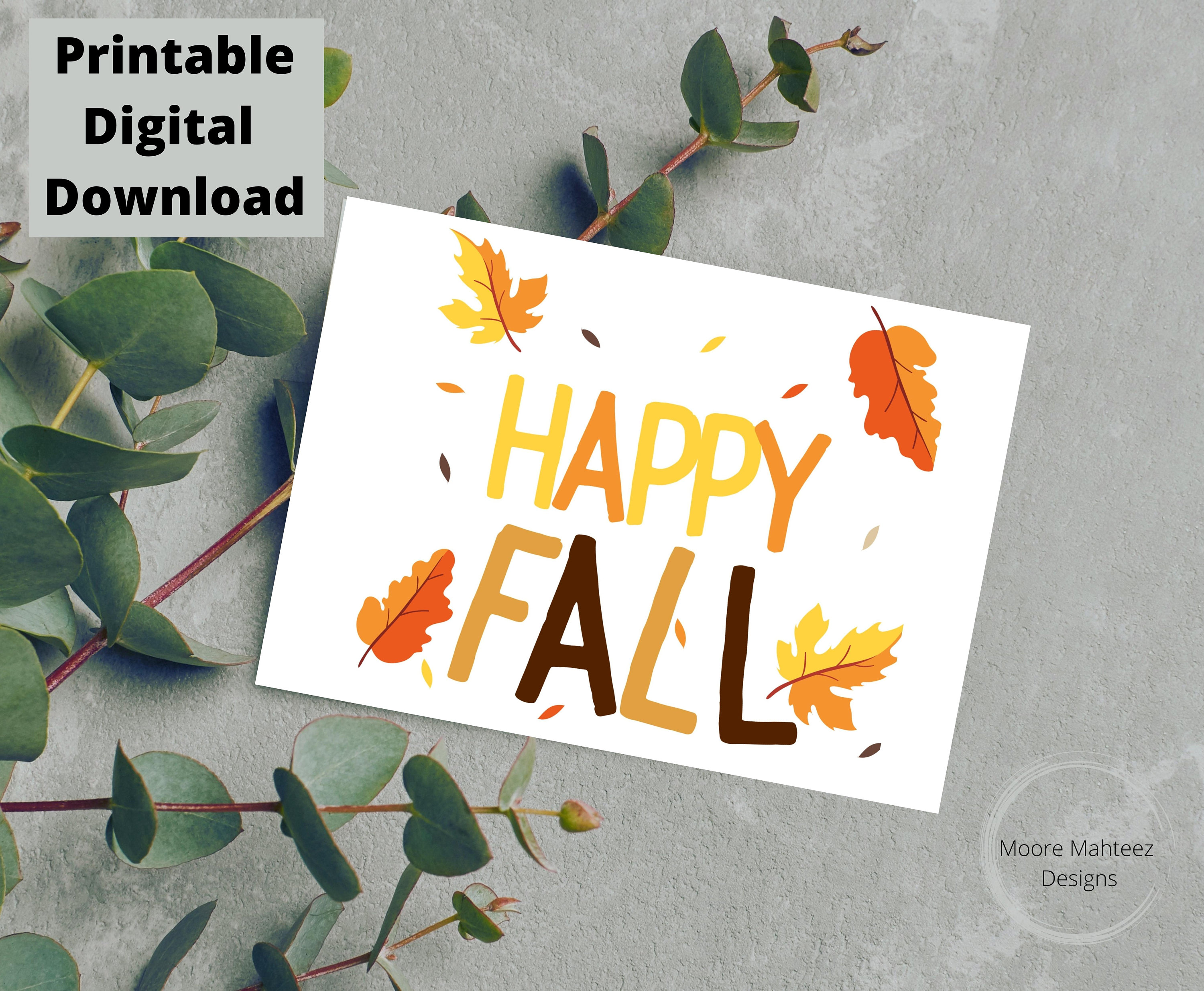 Printable Greeting Card | Happy Fall Card | Autumn Leaves | Instant ...