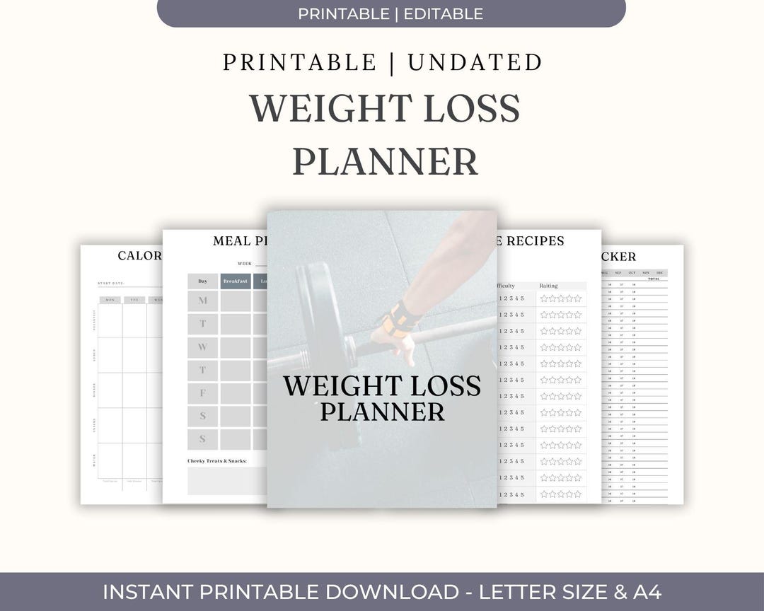 Weight Loss Planner Printable Journal Fitness Tracker Meal Prep Diet ...