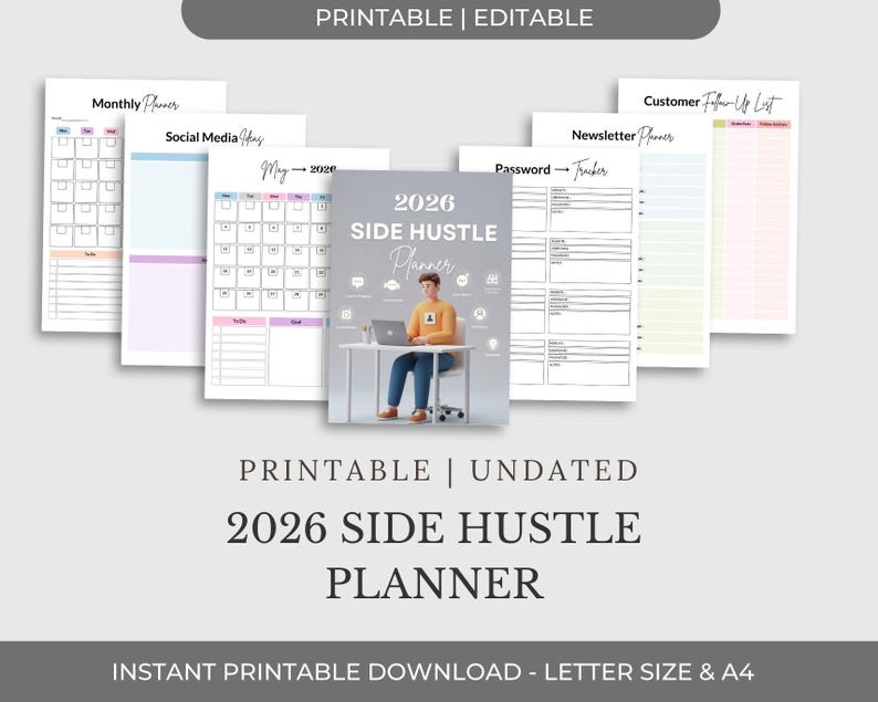 2026 Side Hustle Planner, Business Goal Tracker, Entrepreneur Organizer ...