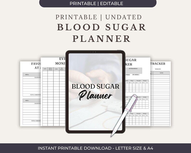 Blood Sugar Log Book, Diabetes Tracker Planner, Glucose Monitoring ...