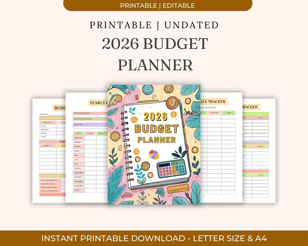 2026 Budget Planner Printable, Expense Tracker PDF, Financial Goals ...