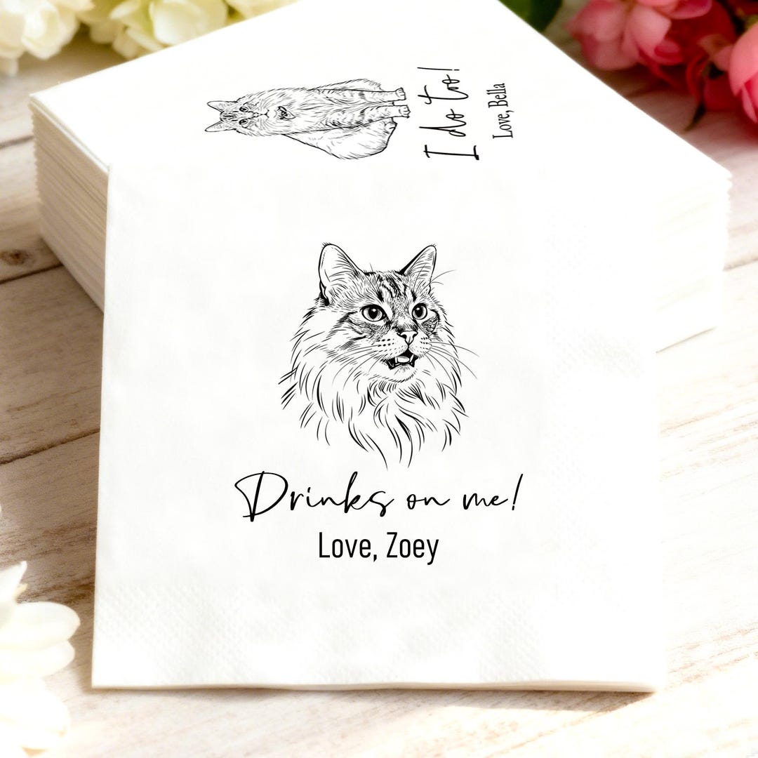 Custom Cat Face Wedding Napkins, Party Napkins, Personalized Pet ...