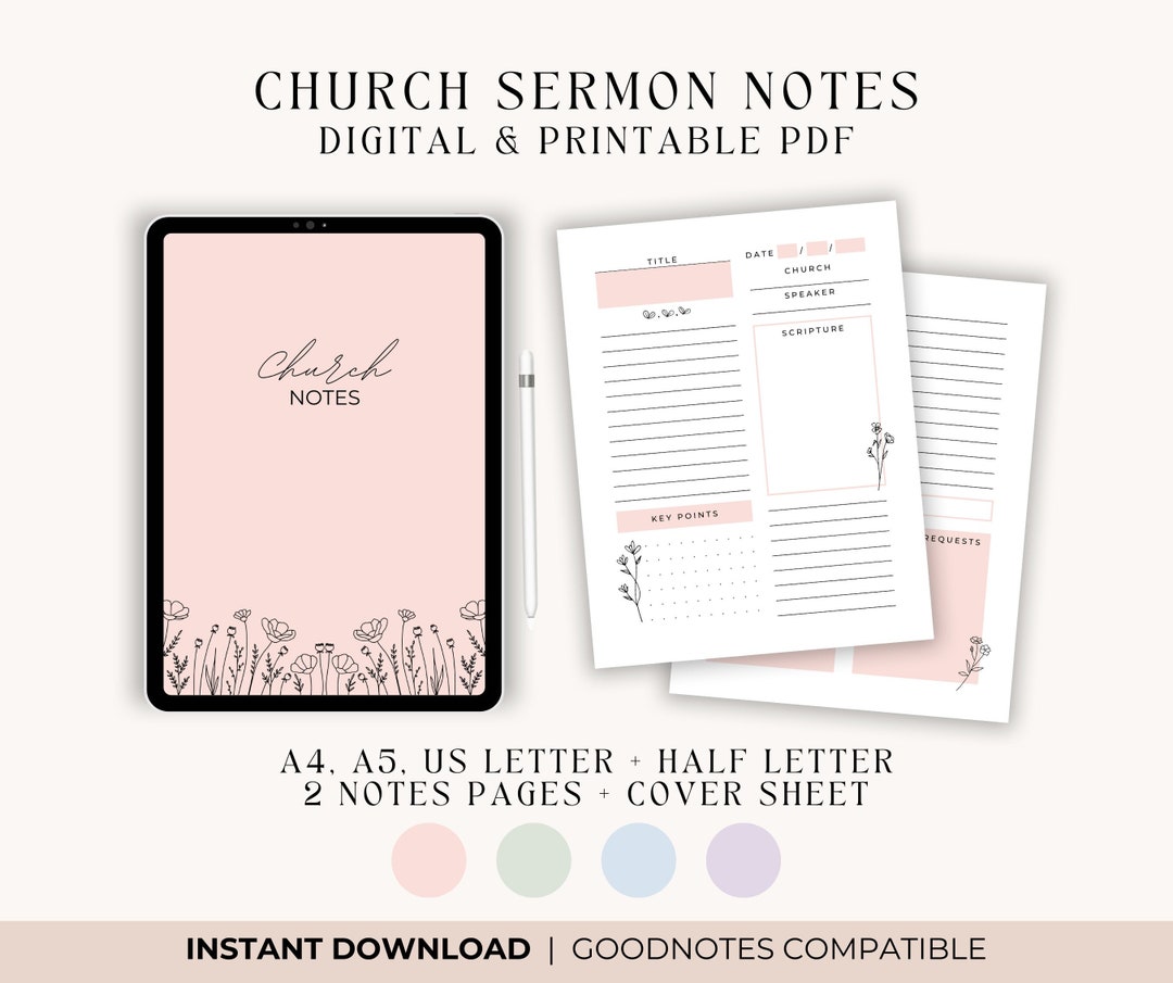 Sermon Notes Template Pastel Colors Church Notes Digital Printable PDF ...