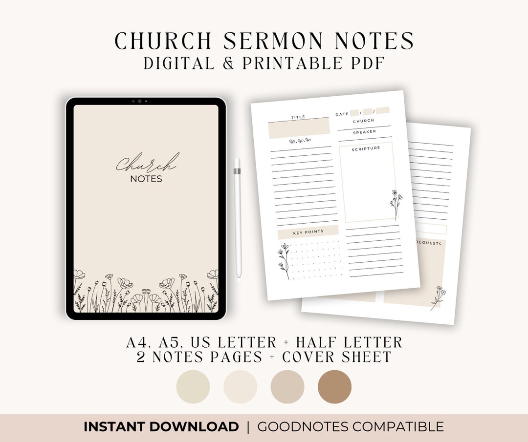 Sermon Notes Template Neutral Colors Church Notes Digital Printable PDF ...