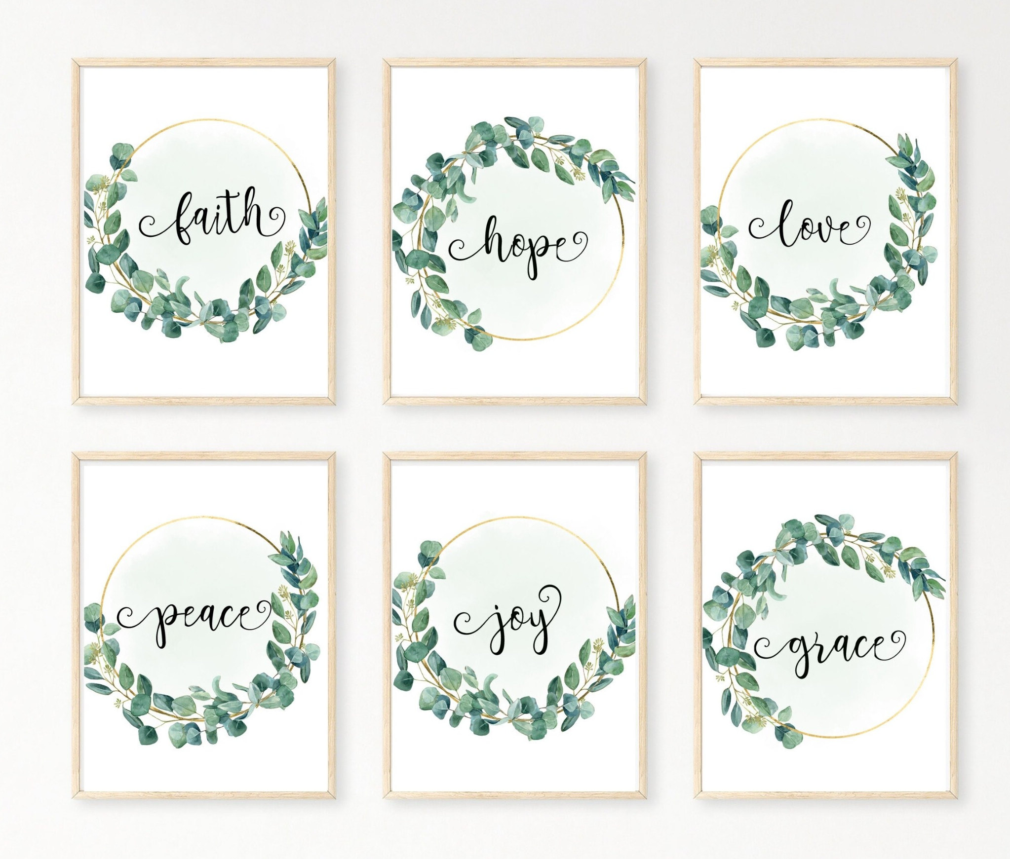Faith Hope Love Joy Peace & Grace Set of 6 Digital Prints in Eucalyptus ...
