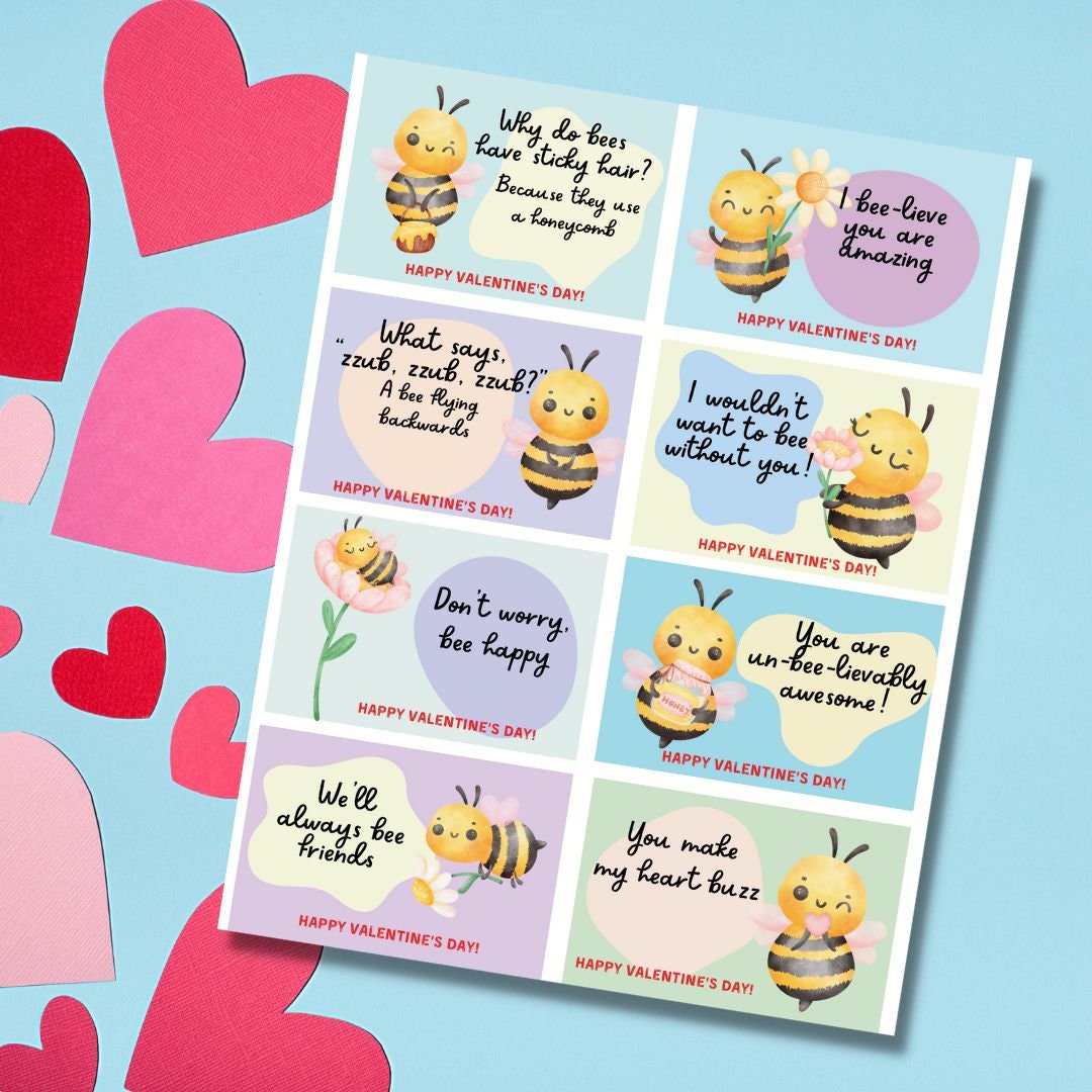 Bee Unique Downloadable Valentine's Day Cards for School, Preschool ...
