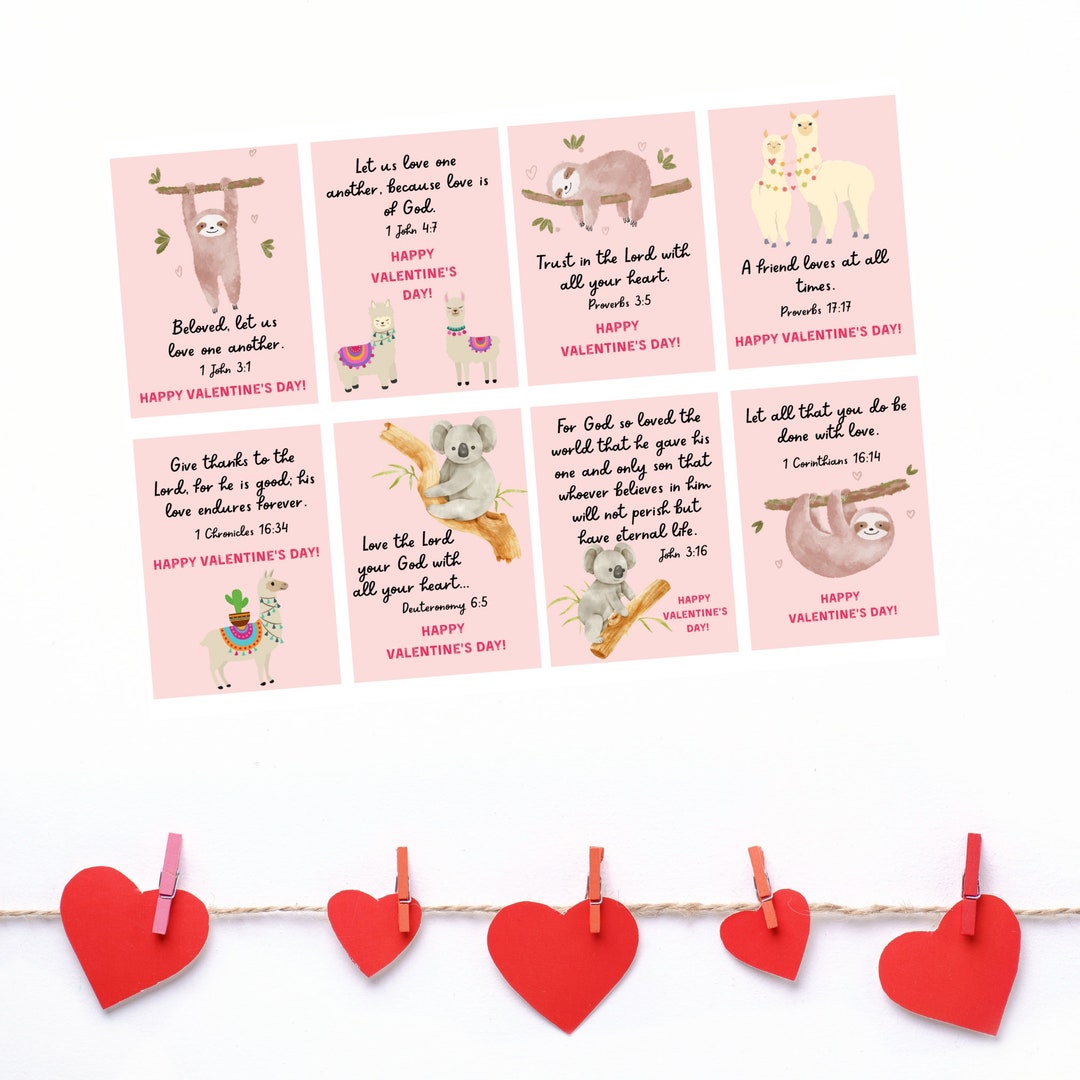 Set of 8 Christian Valentine Cards With Koalas, Llamas, and Sloths ...