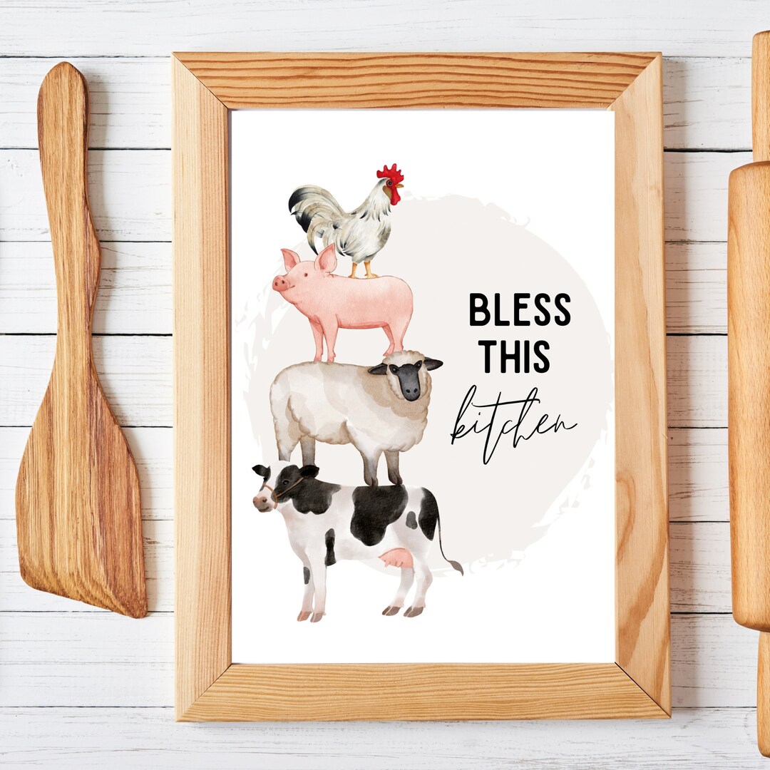 Farmhouse Animals Bless This Kitchen 8x10 Inch Print - Farmhouse Decor ...