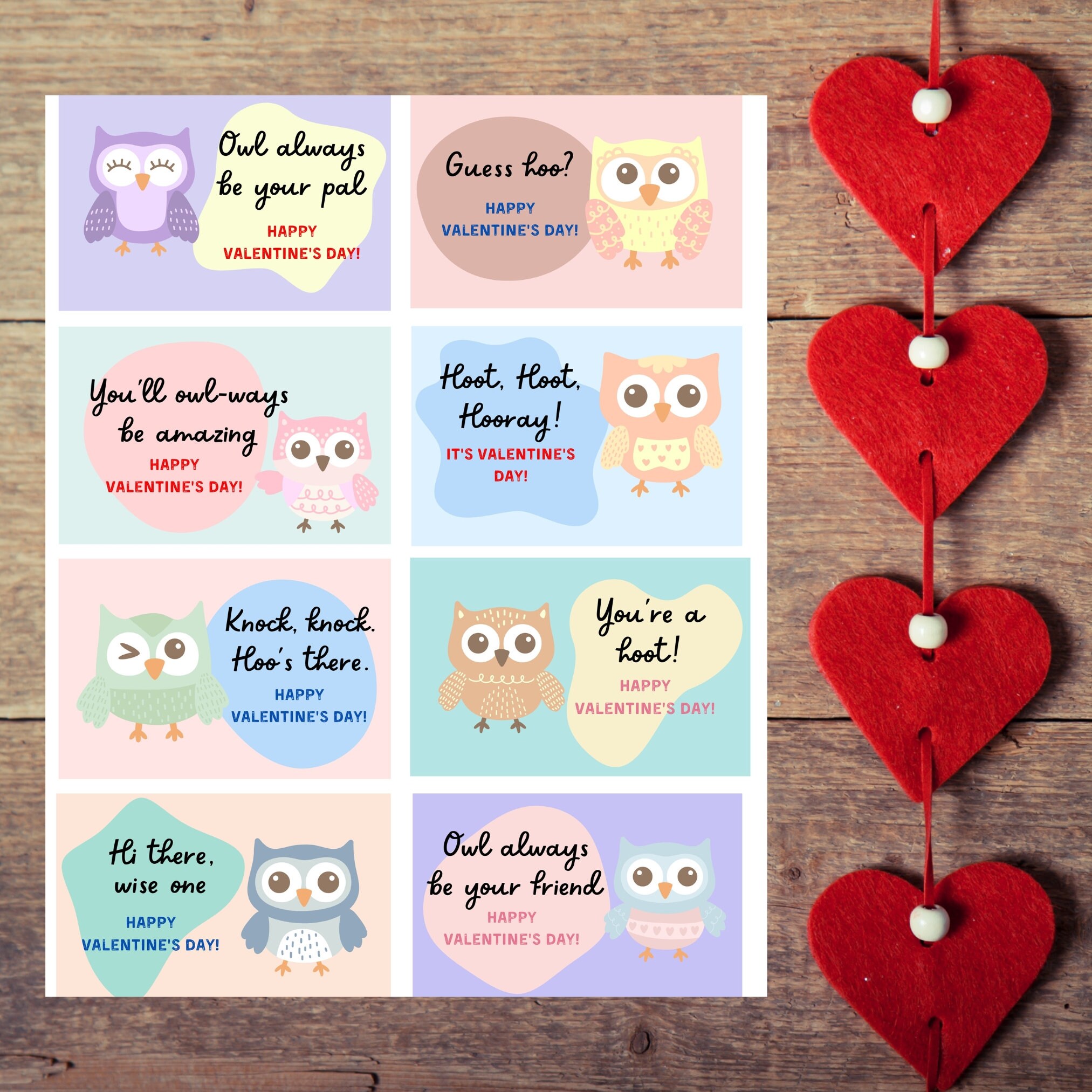 Printable Owl Valentines for Kids, Owl Always Be Your Friend, School ...
