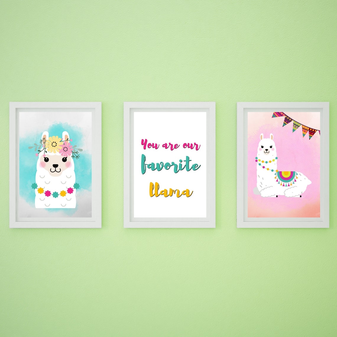 You Are Our Favorite Llama Set of 3 Prints With Pink Blue and Peach ...