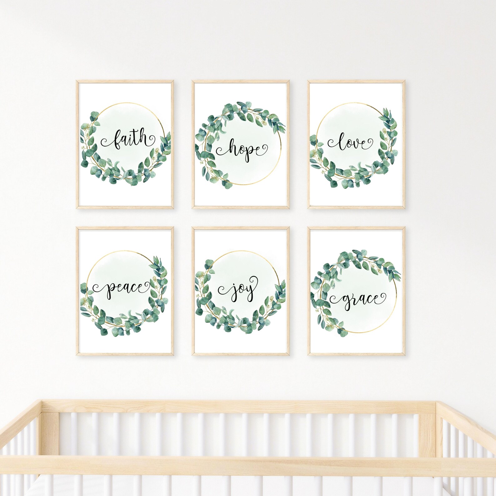 Faith Hope Love Joy Peace & Grace Set of 6 Digital Prints in Eucalyptus ...