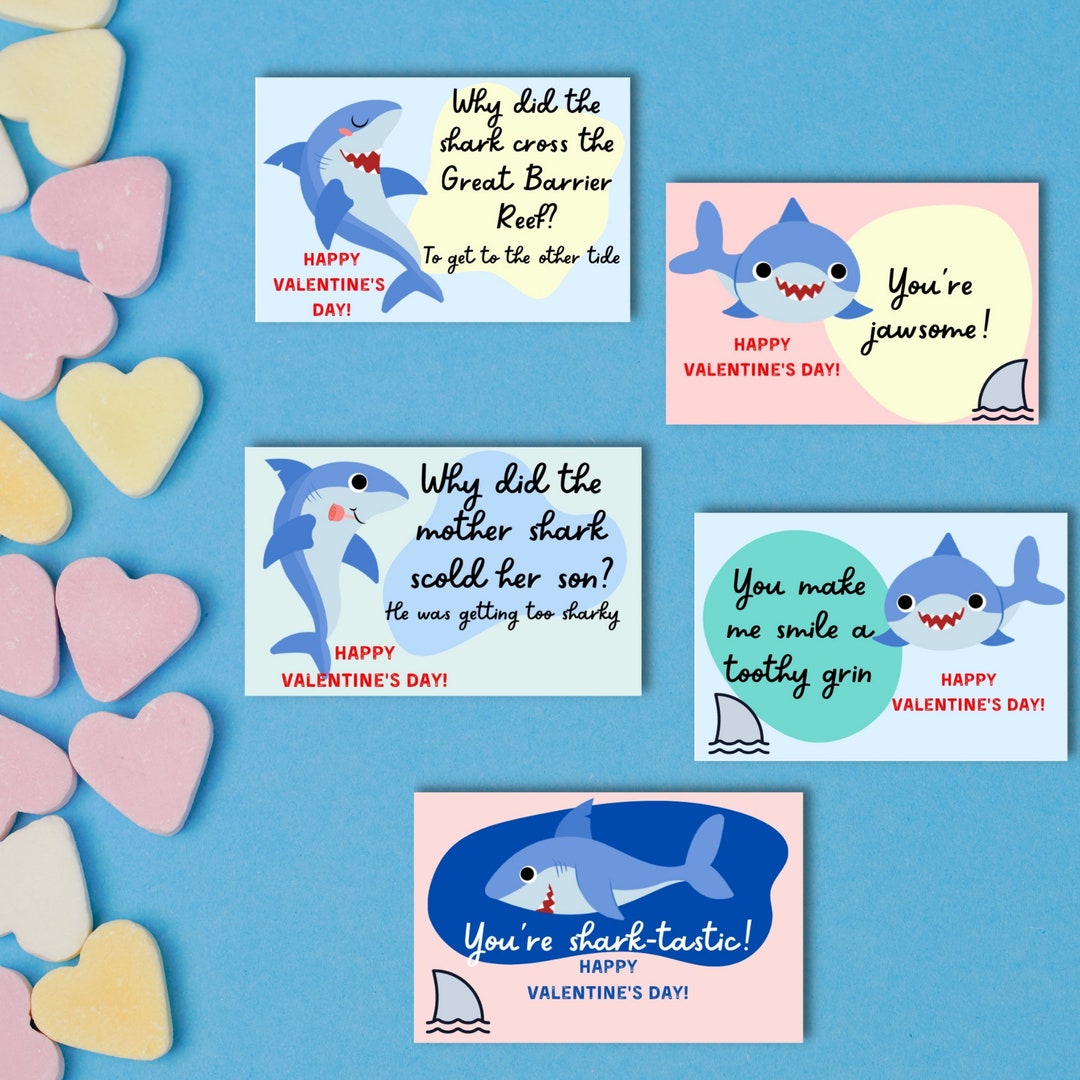 Shark Valentines for Kids 8 Designs, Classroom Valentines, Kid ...