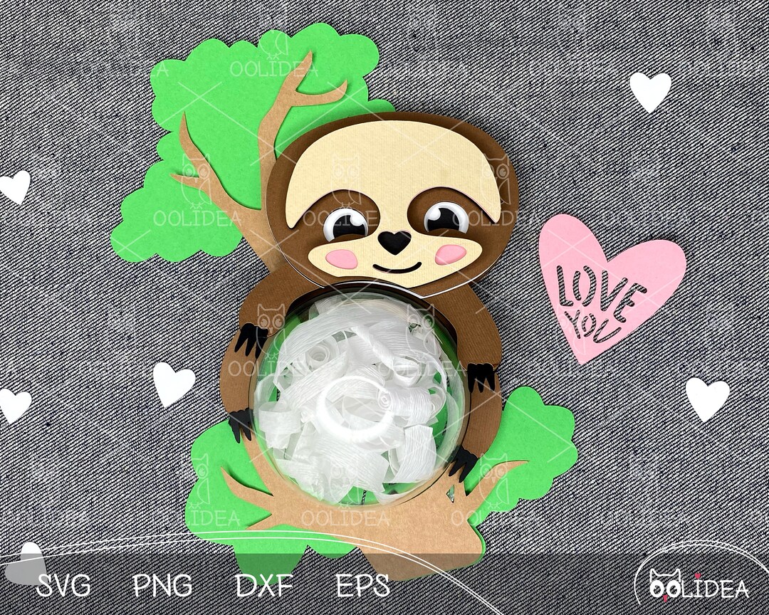 Funny Sloth SVG Candy Holder Ornament for Valentines Day Valentine ...