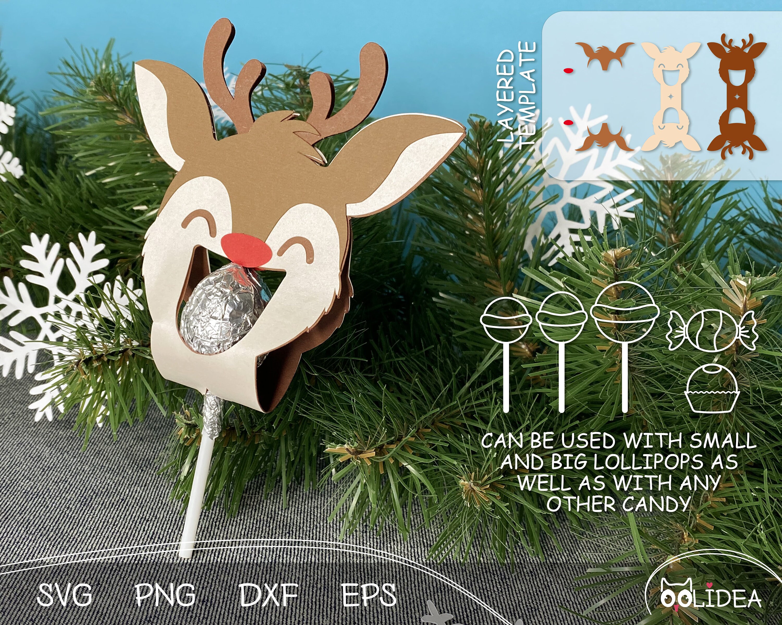 Christmas Lollipop Holder SVG Paper Christmas Reindeer Candy - Etsy