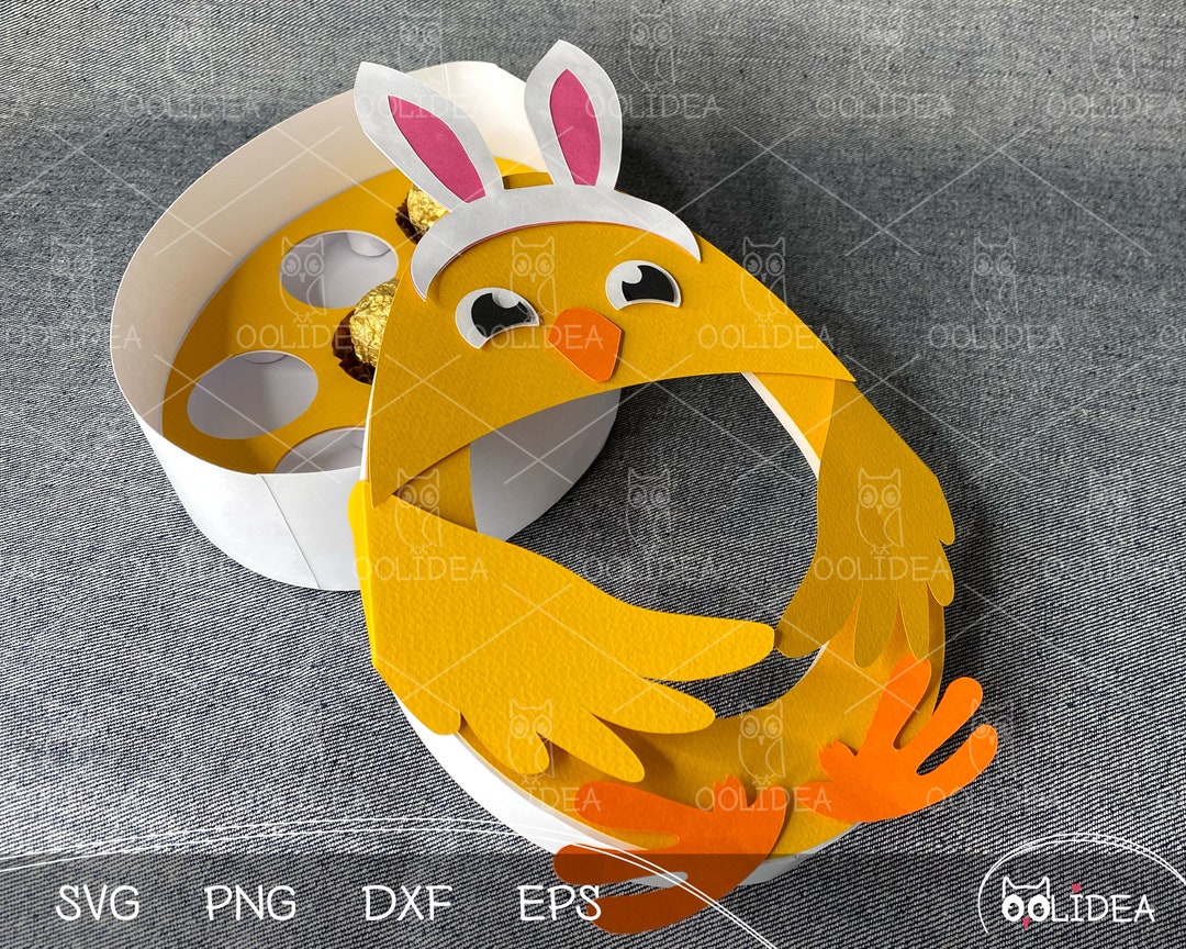 3D Easter Chick Candy Holder SVG: Papercut Gift Box Template (digital ...