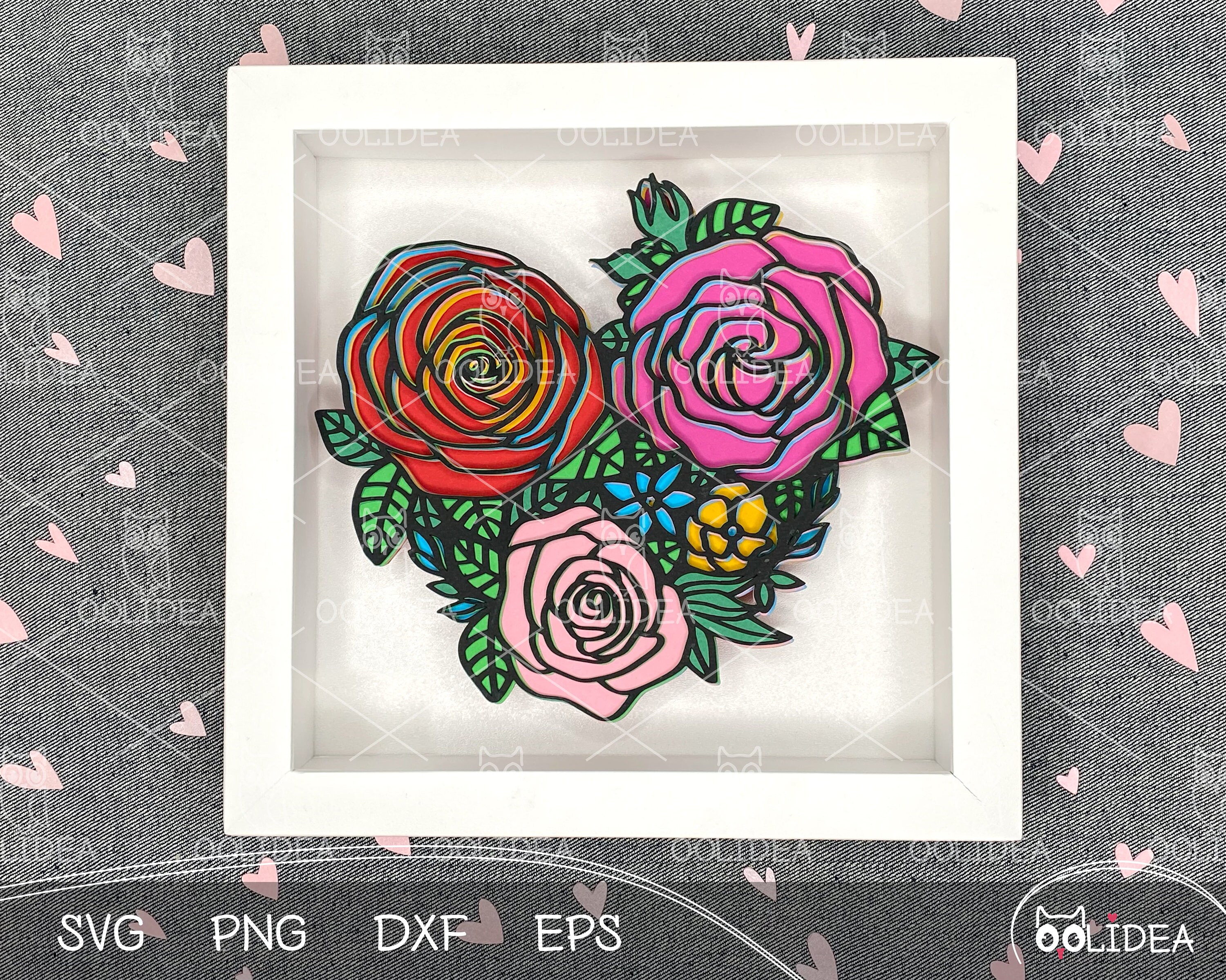 Flower Heart SVG Bundle Layered Rose Heart SVG Template 3D - Etsy