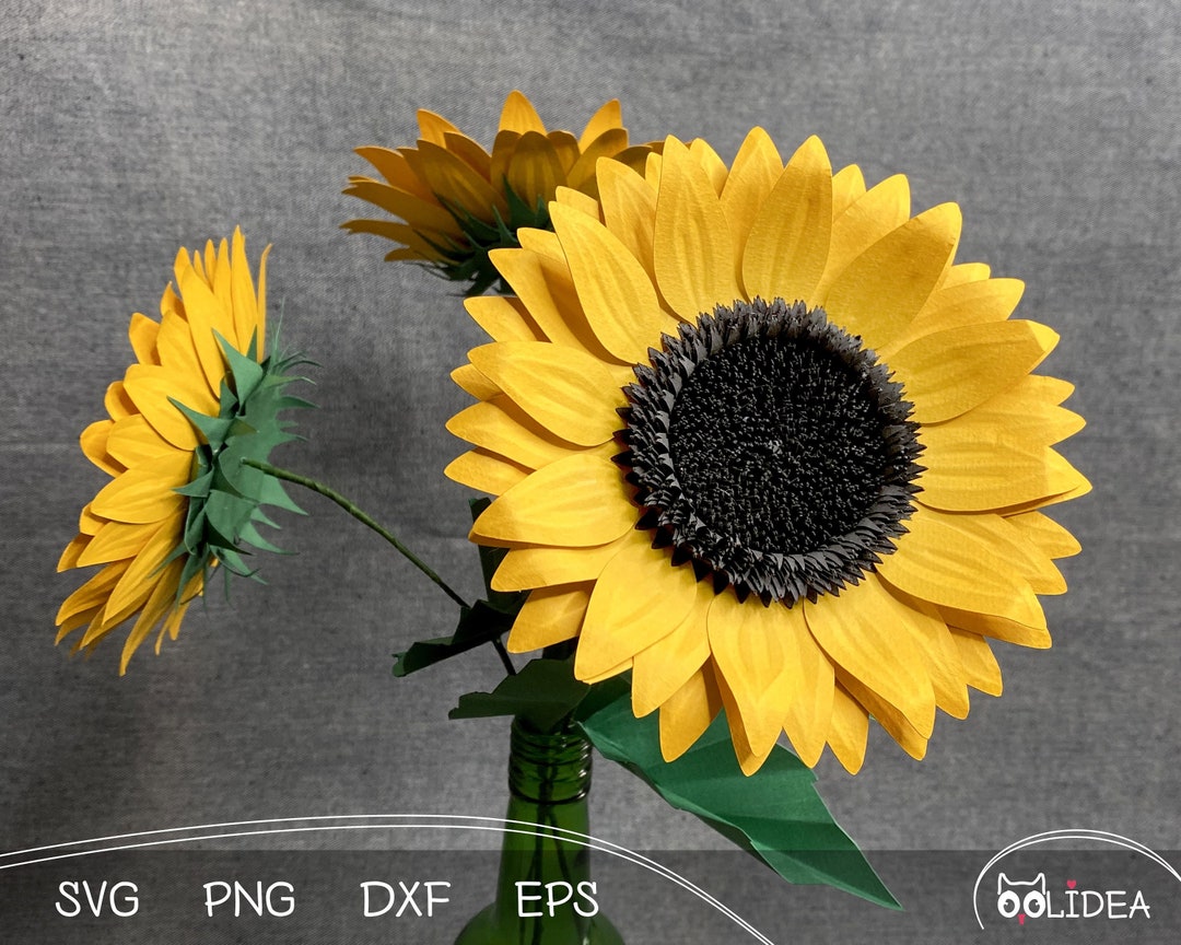 3D Sunflower SVG Paper Flower Template for Cricut: Printable Dxf, Png ...