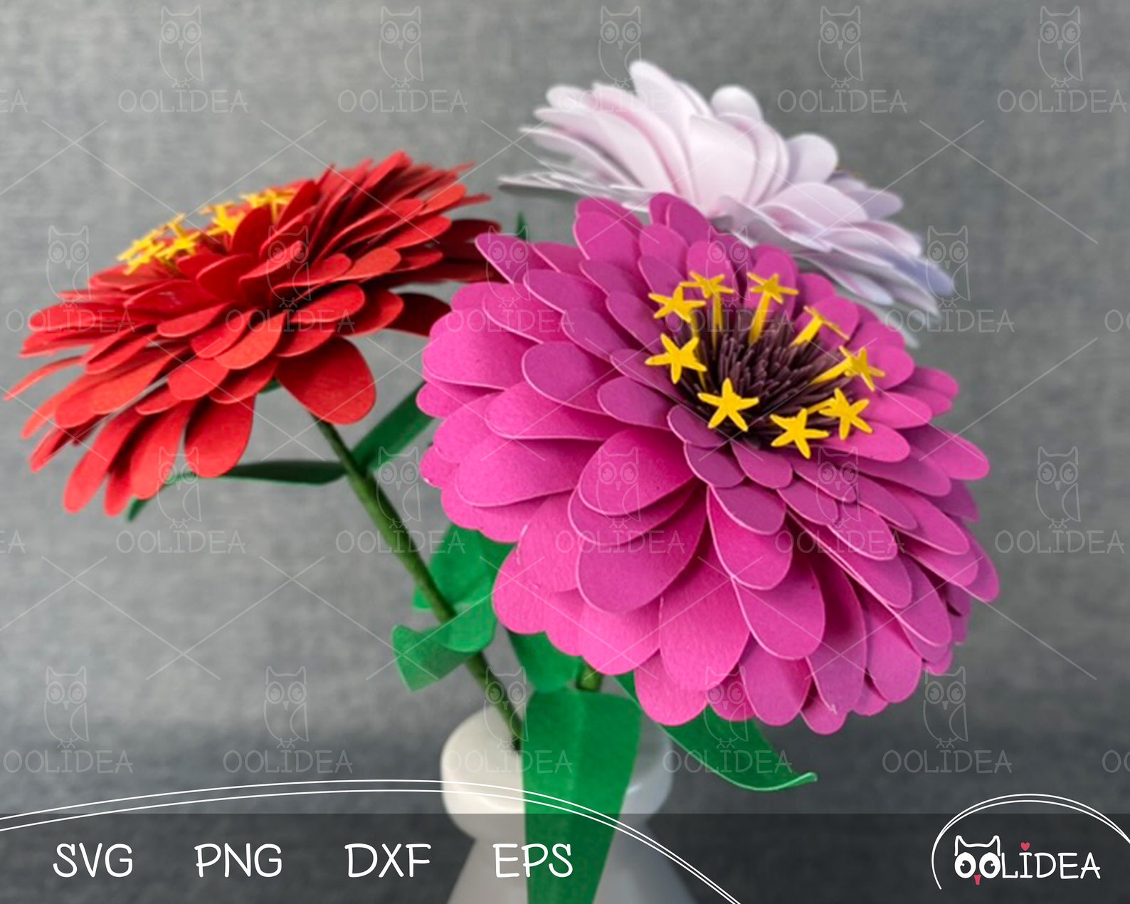 Zinnia Flower SVG 3D Flower SVG Paper Zinnia Svg, Dxf, Png, Eps ...