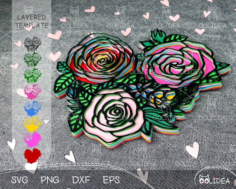 Flower Heart SVG Bundle Layered Rose Heart SVG Template 3D - Etsy