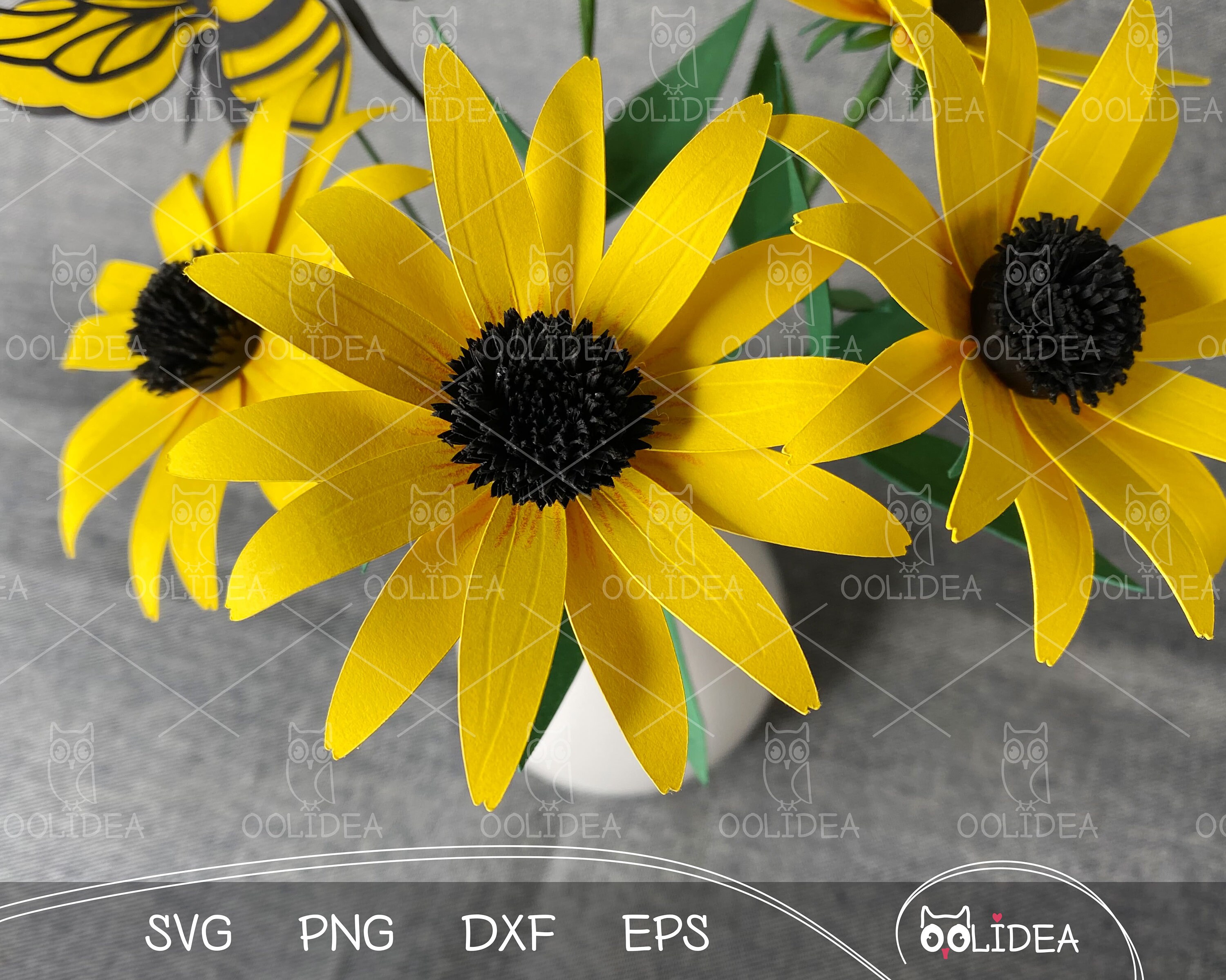 3D Black-eyed Susan Paper Craft Template: Bee Flower SVG Cut Files ...