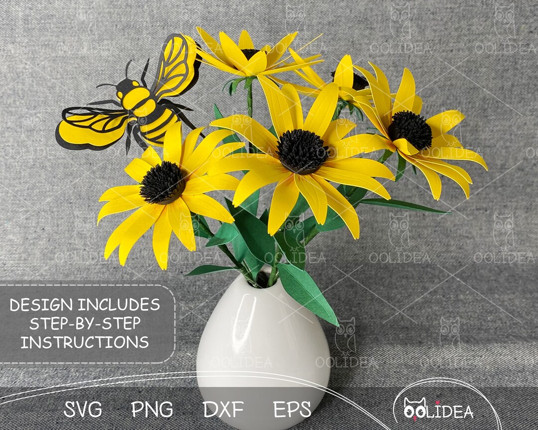 Black-eyed Susan Flower SVG DIY Paper Susan Flower and Bee Svg ...