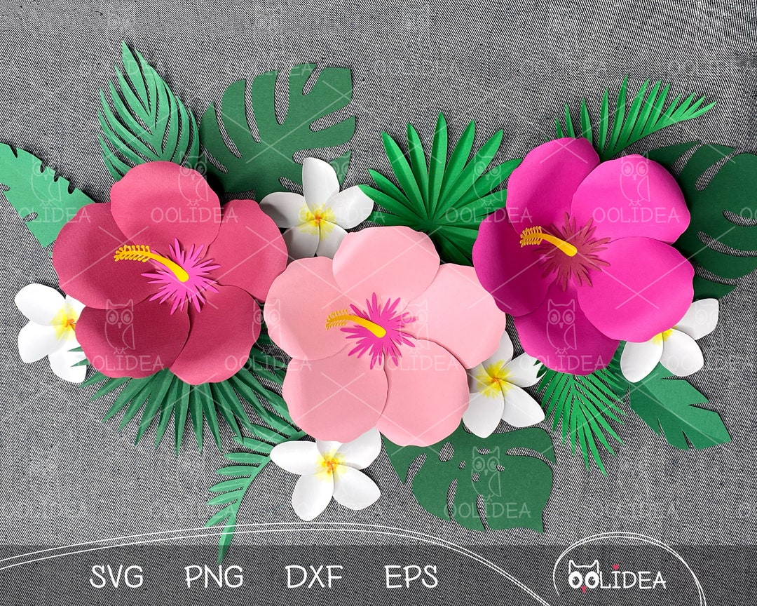 Tropical Floral SVG Bundle: 3 Flower & Leaf Templates for Cricut ...