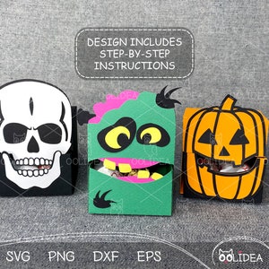 Spooky Halloween Candy Box SVG Bundle: Pumpkin, Zombie, and Skeleton ...