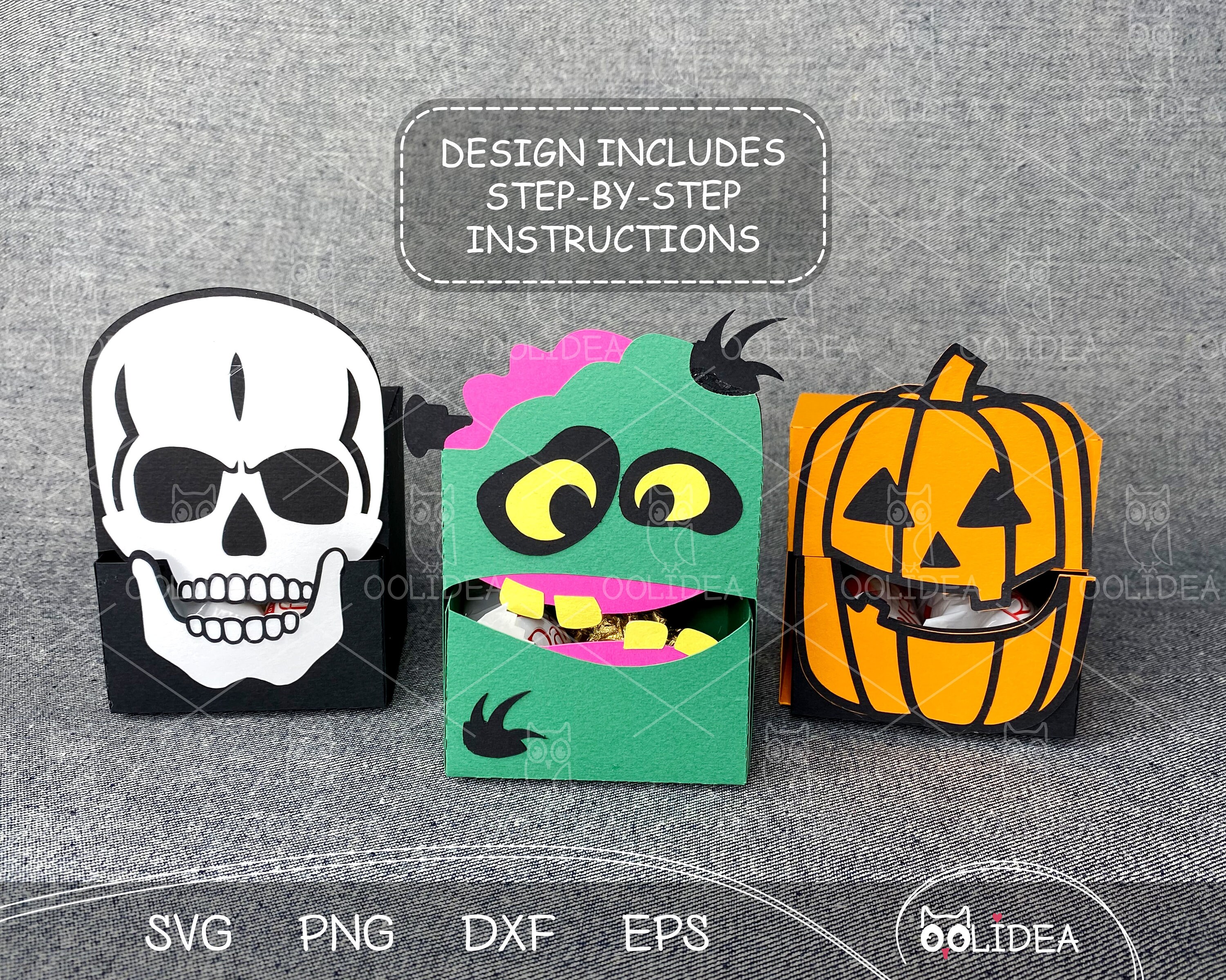 Spooky Halloween Candy Box SVG Bundle: Pumpkin, Zombie, and Skeleton ...
