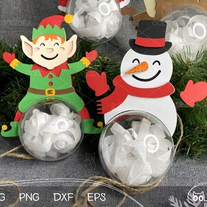 Santa, Reindeer, Snowman, and Elf SVG Candy Holder Ornament Xmas Ball ...