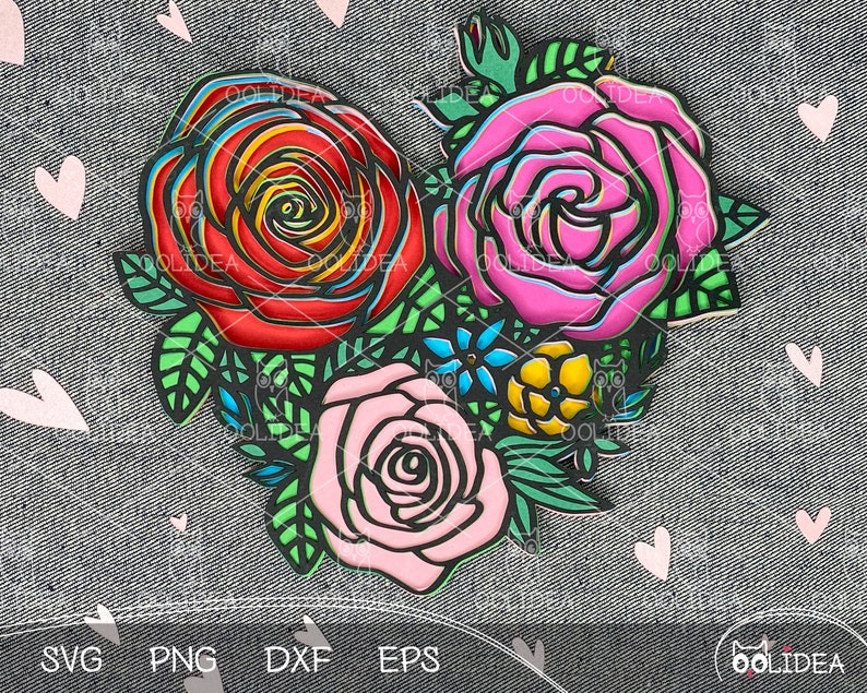Flower Heart SVG Bundle Layered Rose Heart SVG Template 3D - Etsy