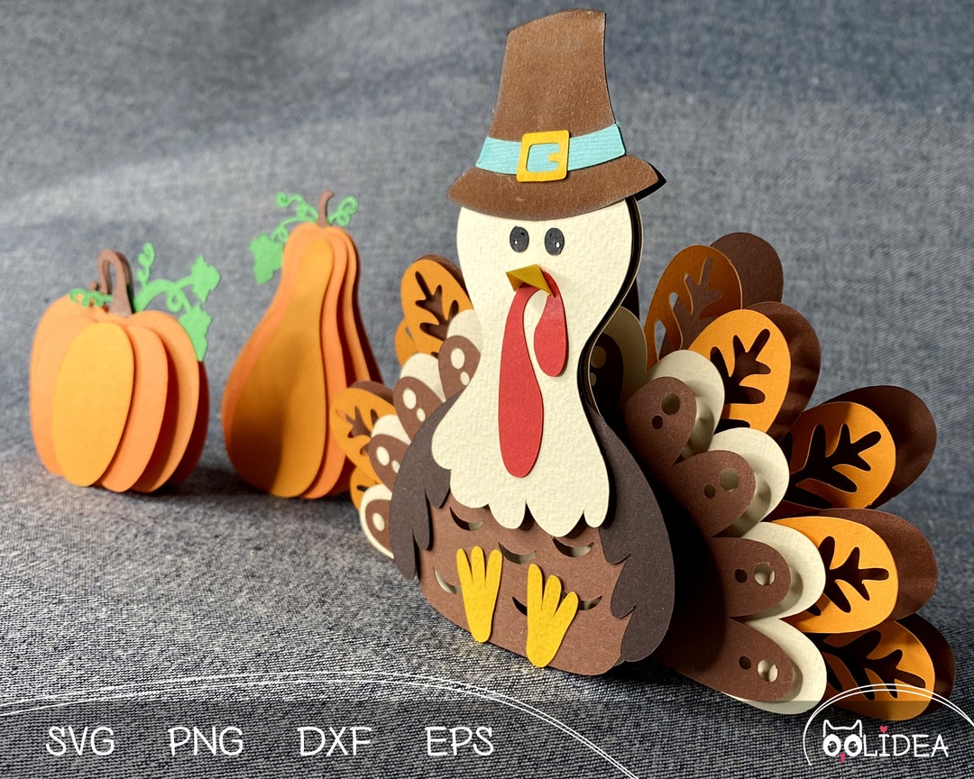 Thanksgiving Turkey With Pumpkin SVG Cut Files 3D Turkey and 3D Pumpkin ...