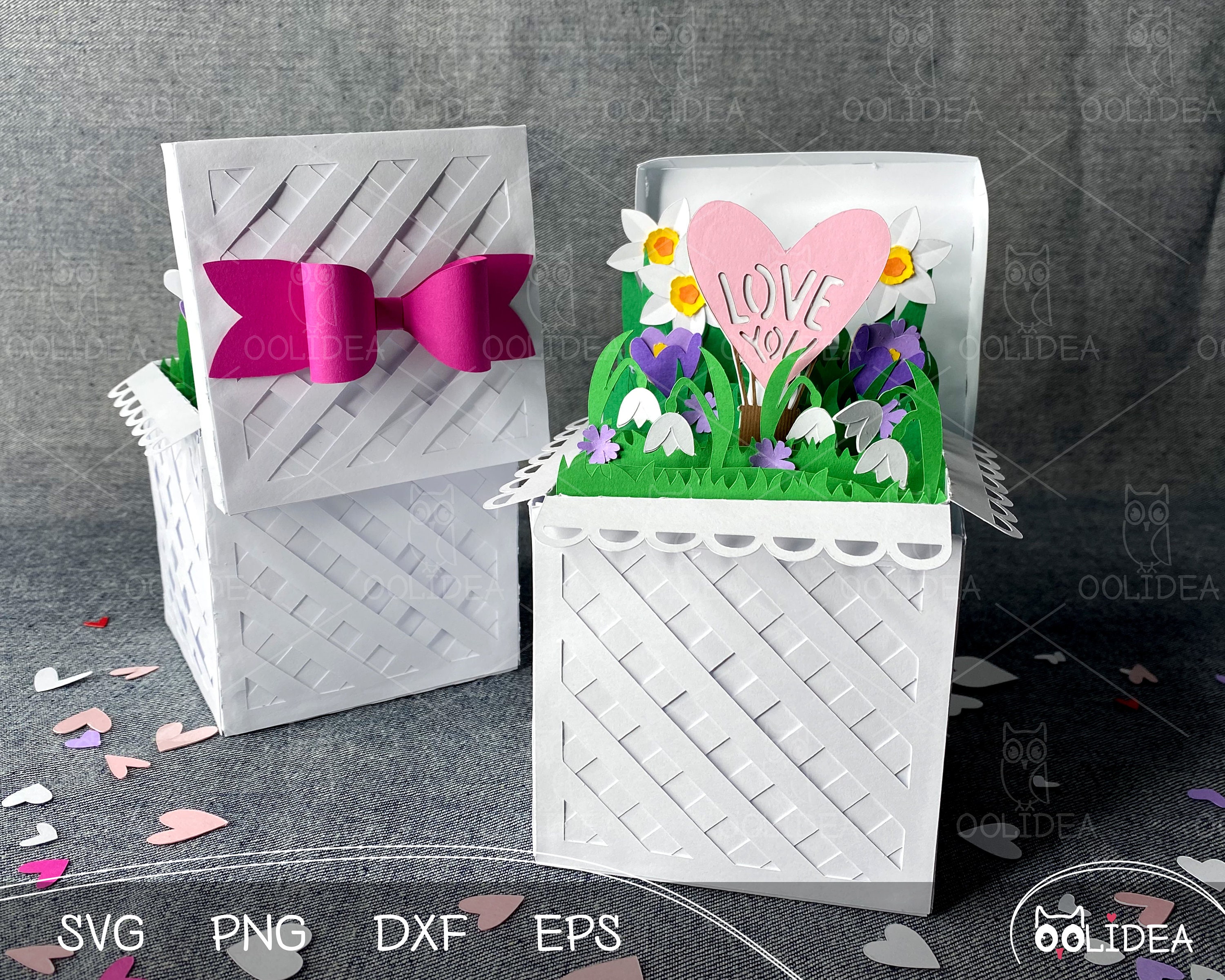Paper Flower Gift Box SVG Template Happy Birthday & Love You - Etsy