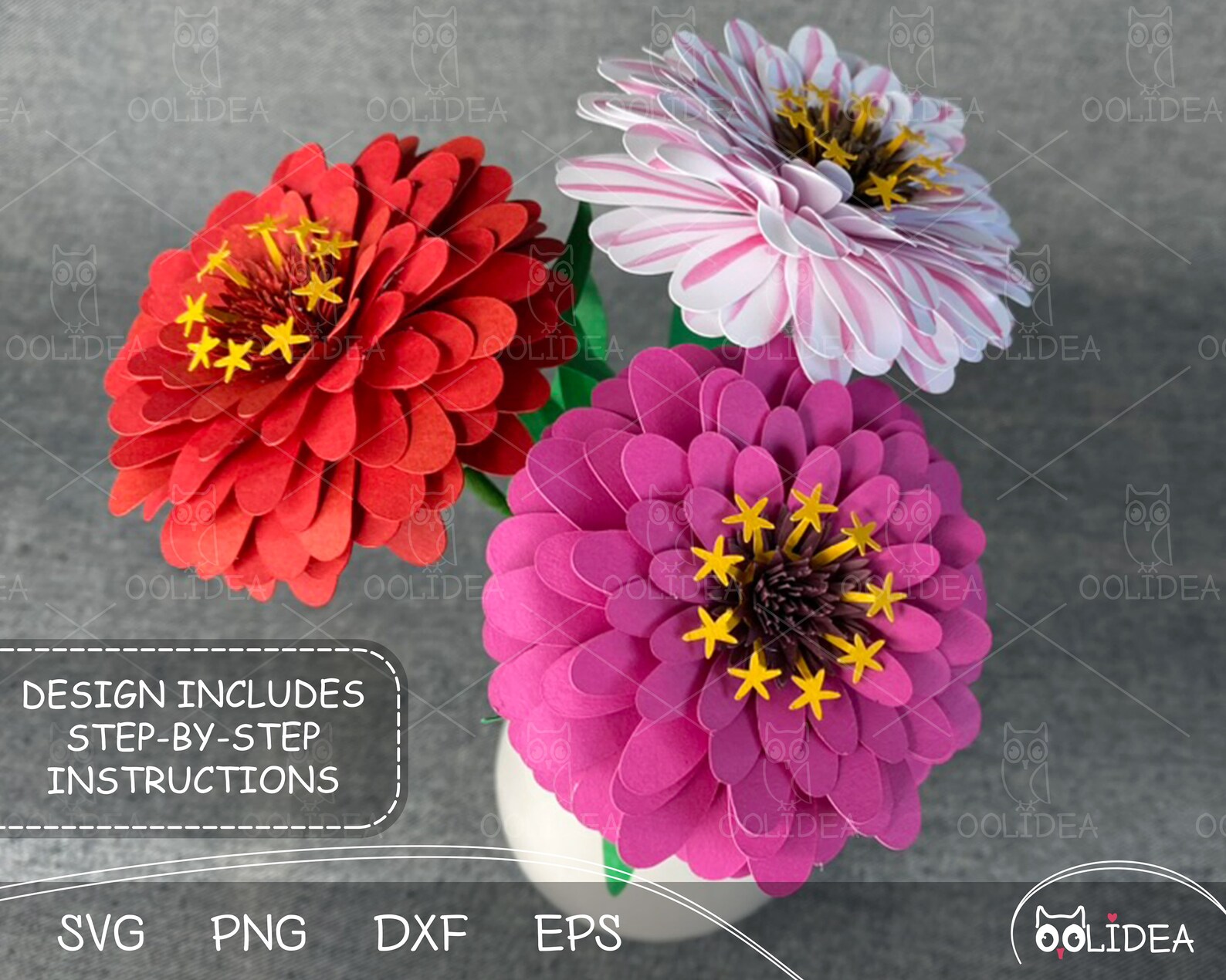Zinnia Flower SVG 3D Flower SVG Paper Zinnia Svg, Dxf, Png, Eps ...