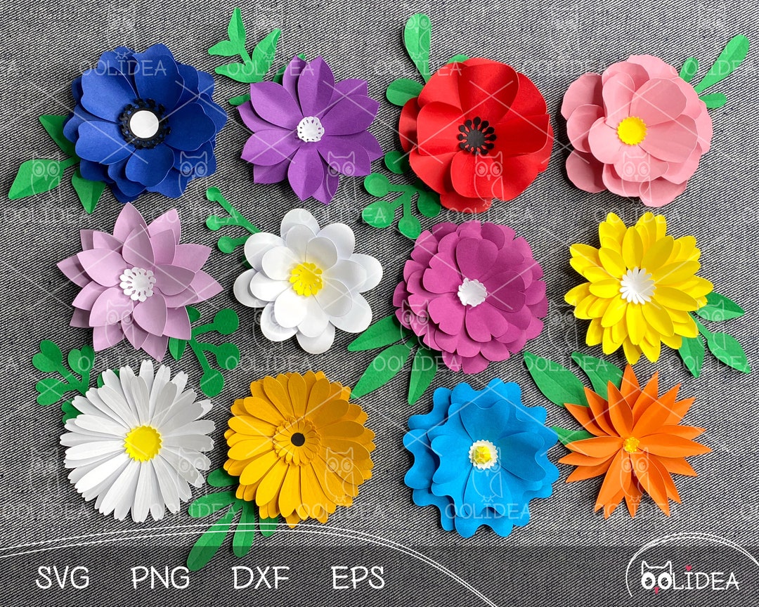 Paper Flower SVG Bundle: 12 Floral Templates, Cricut Cut Files (digital ...