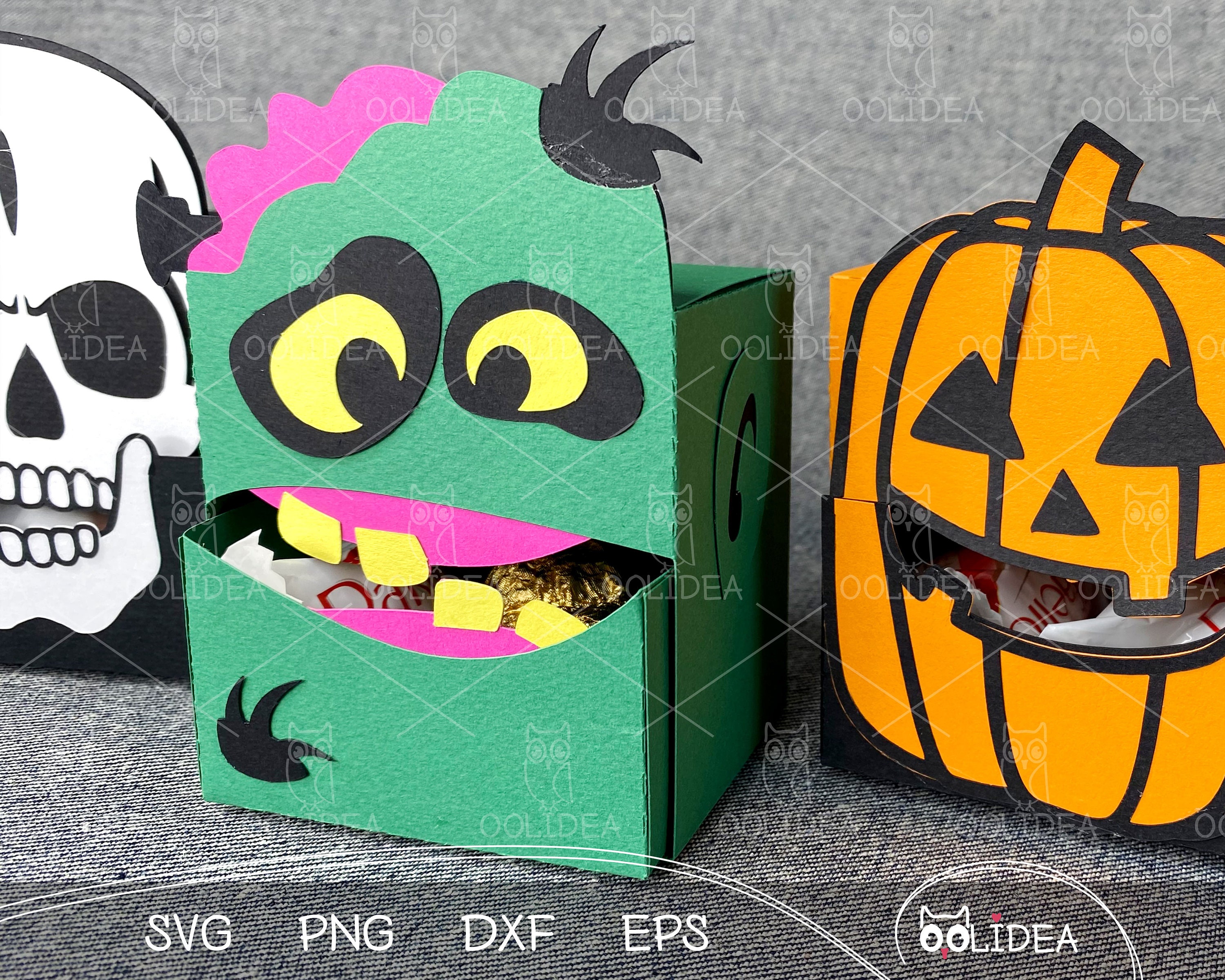 Spooky Halloween Candy Box SVG Bundle: Pumpkin, Zombie, and Skeleton ...